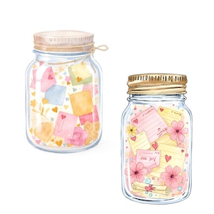 12 Friendship Jar Cliparts – Watercolor Notes & Hearts in a Glass Jar ...