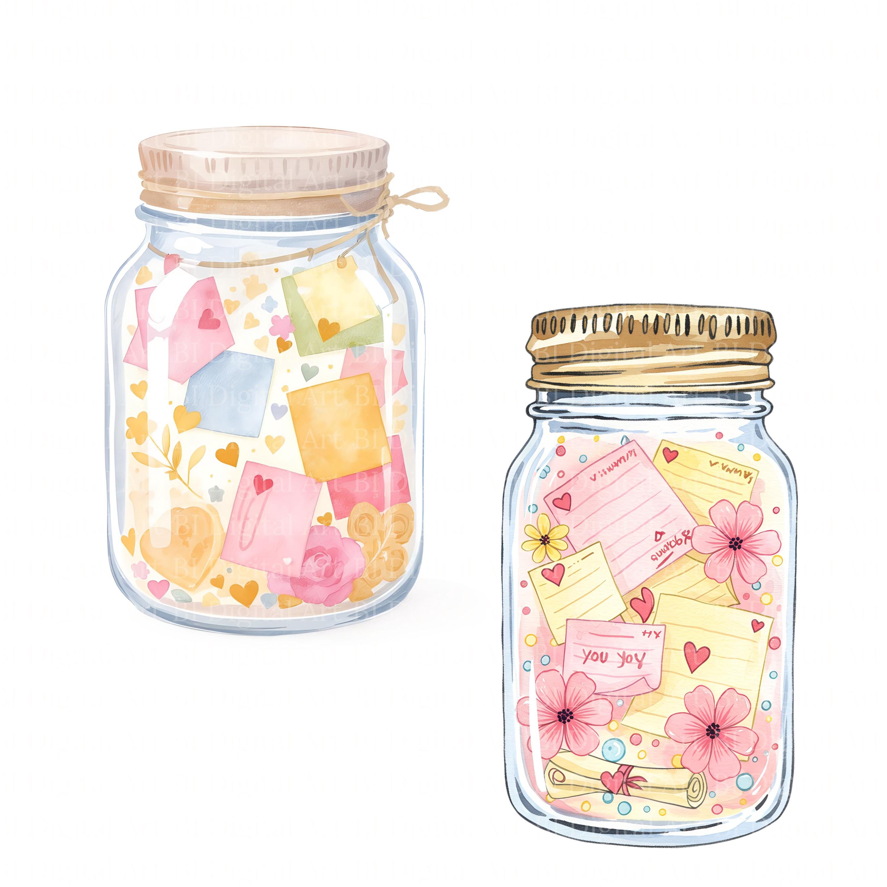 12 Friendship Jar Cliparts – Watercolor Notes & Hearts in a Glass Jar ...