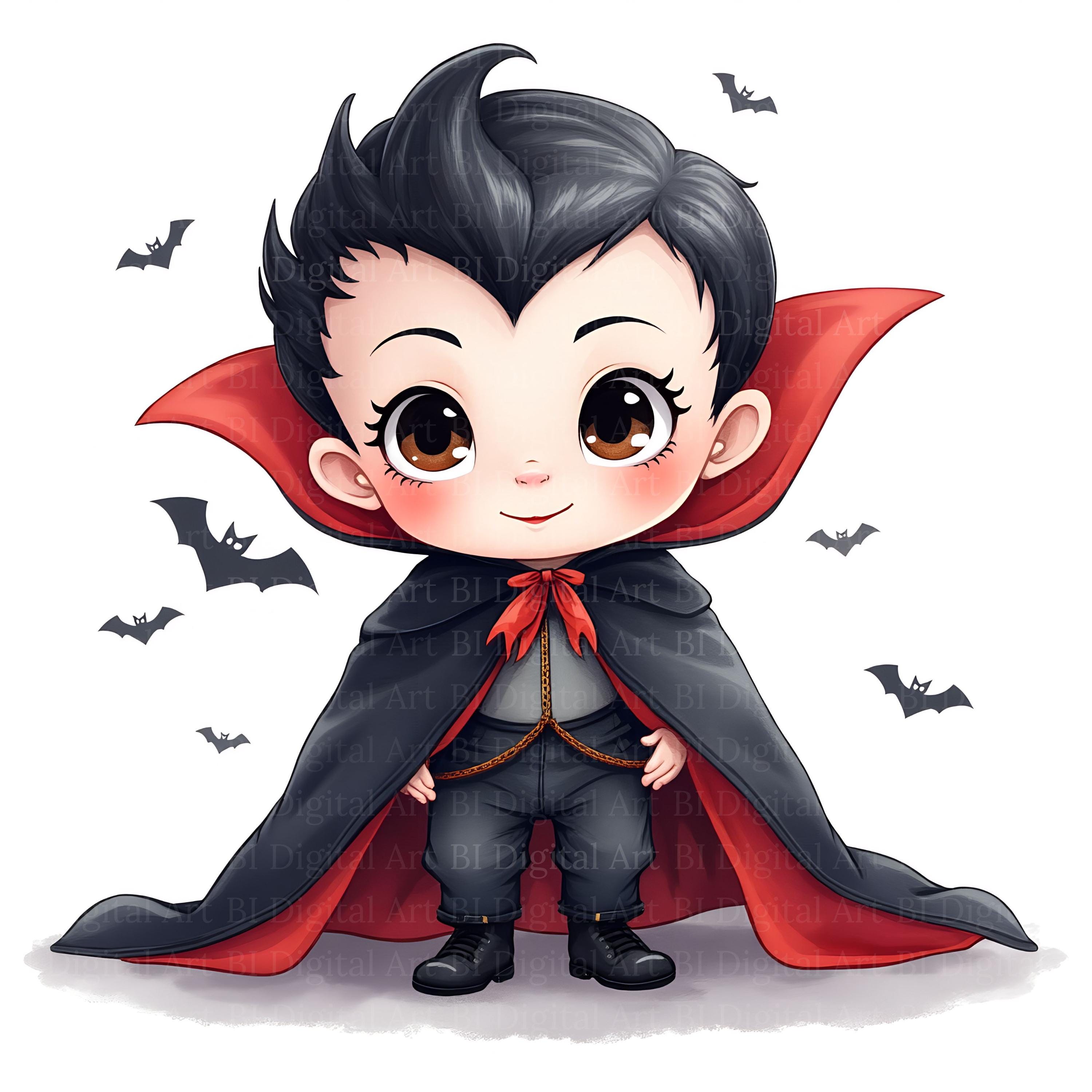12 Cute Baby Vampire Cliparts – Watercolor Halloween Little Devil ...