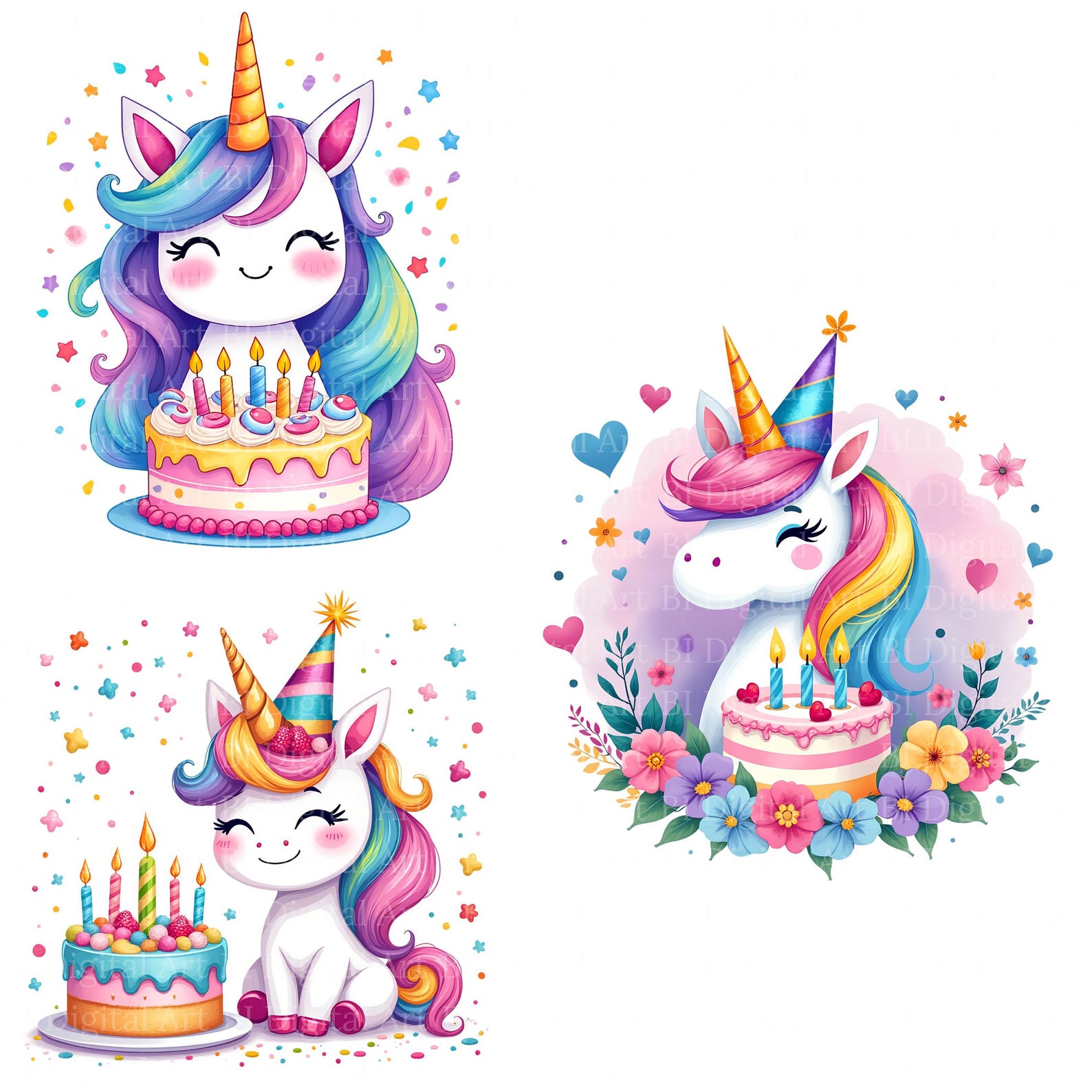 14 Cute Birthday Unicorn Clipart – Colorful Cartoon Unicorn With Cake ...
