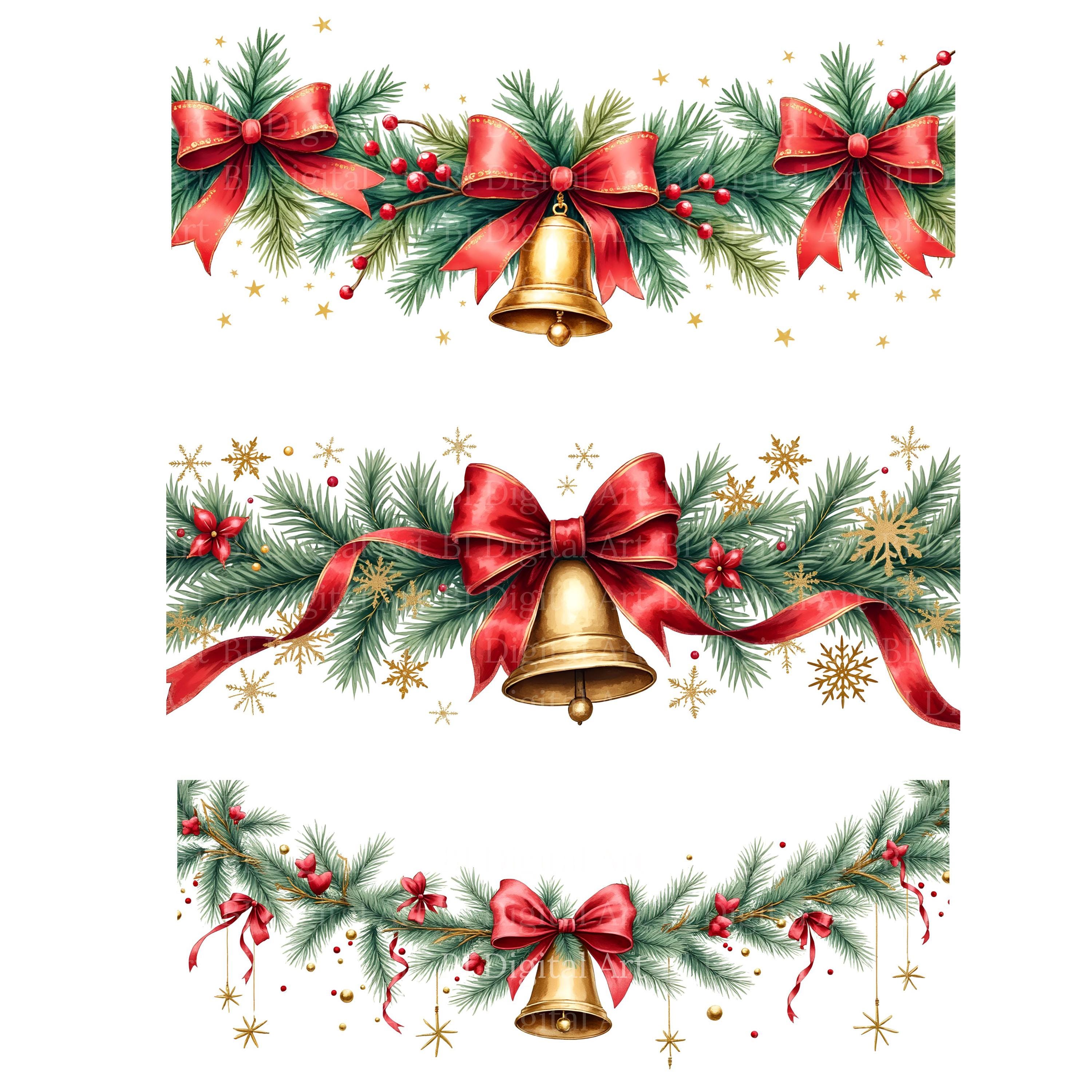21 Christmas Garland Clipart, Festive-xmas Borders With Bells ...