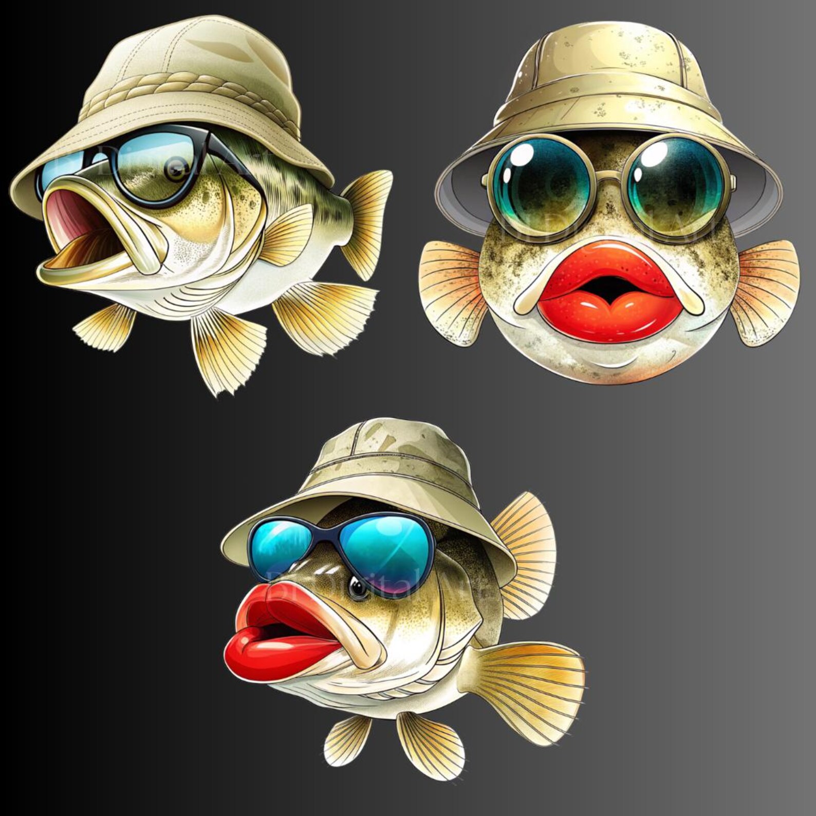 15 Funny Fish Clipart With Text, Fish With Sunglasses & Big Lips, PNG ...