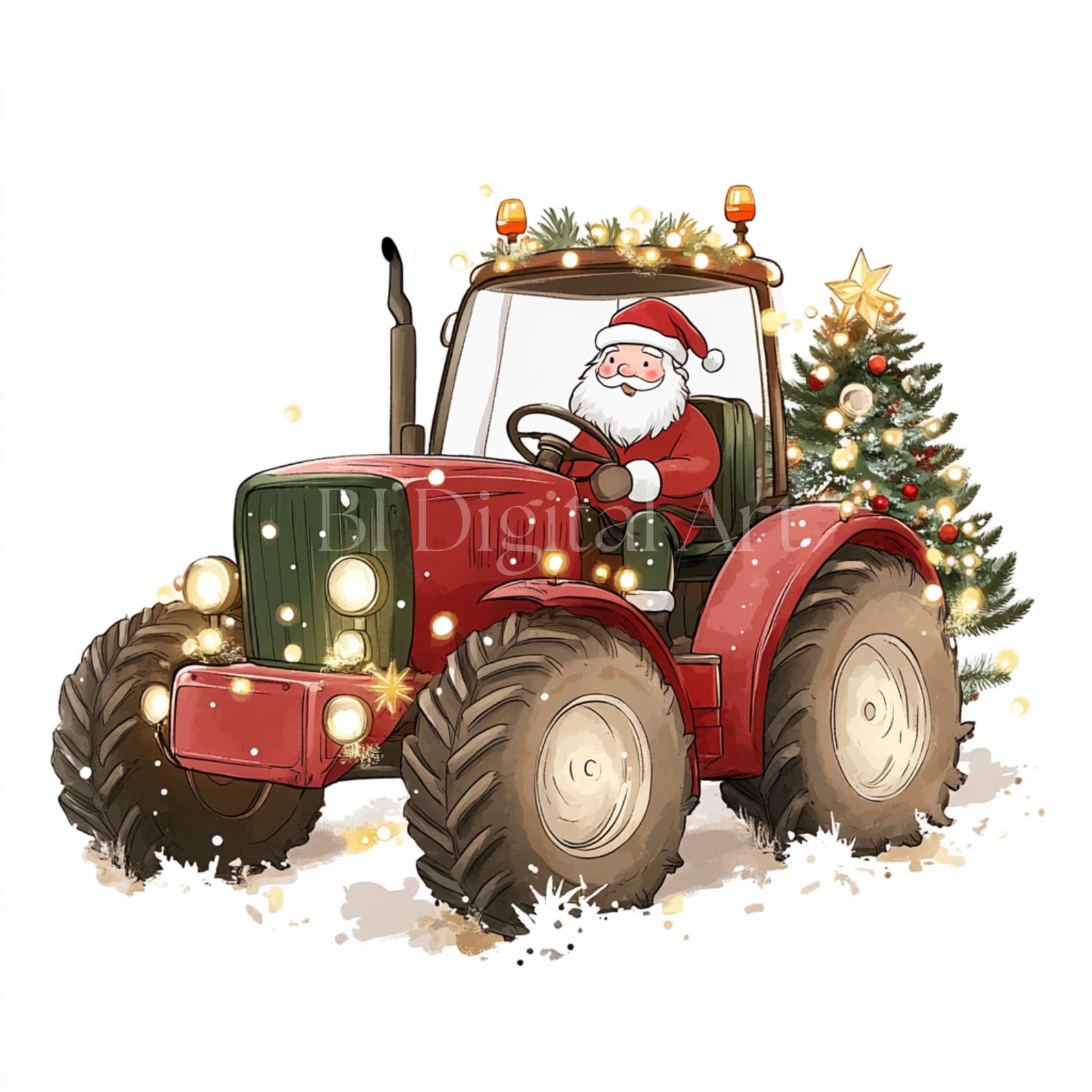 12 Santa Claus Tractor Cliparts, Christmas Illustrations, DIY Christmas ...