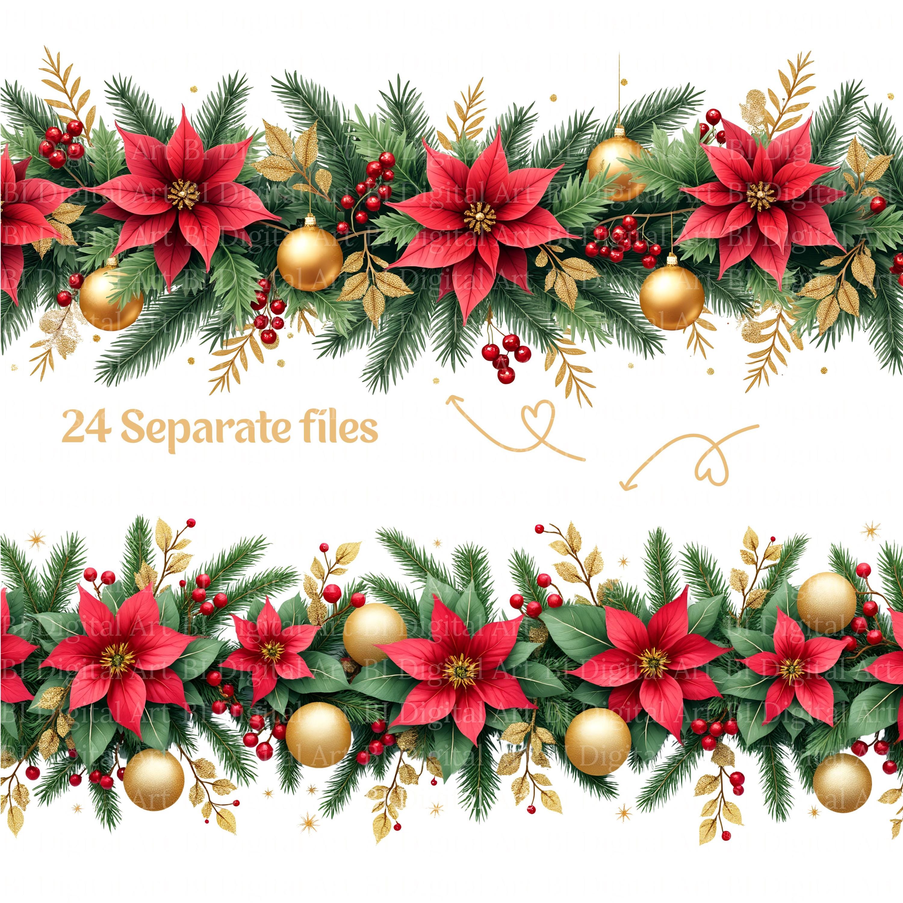 24 Christmas Garland Clipart, Festive-xmas Borders With Bells ...