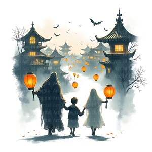 7 Halloween Ghost Family Cliparts, Watercolor Ghost Illustrations ...