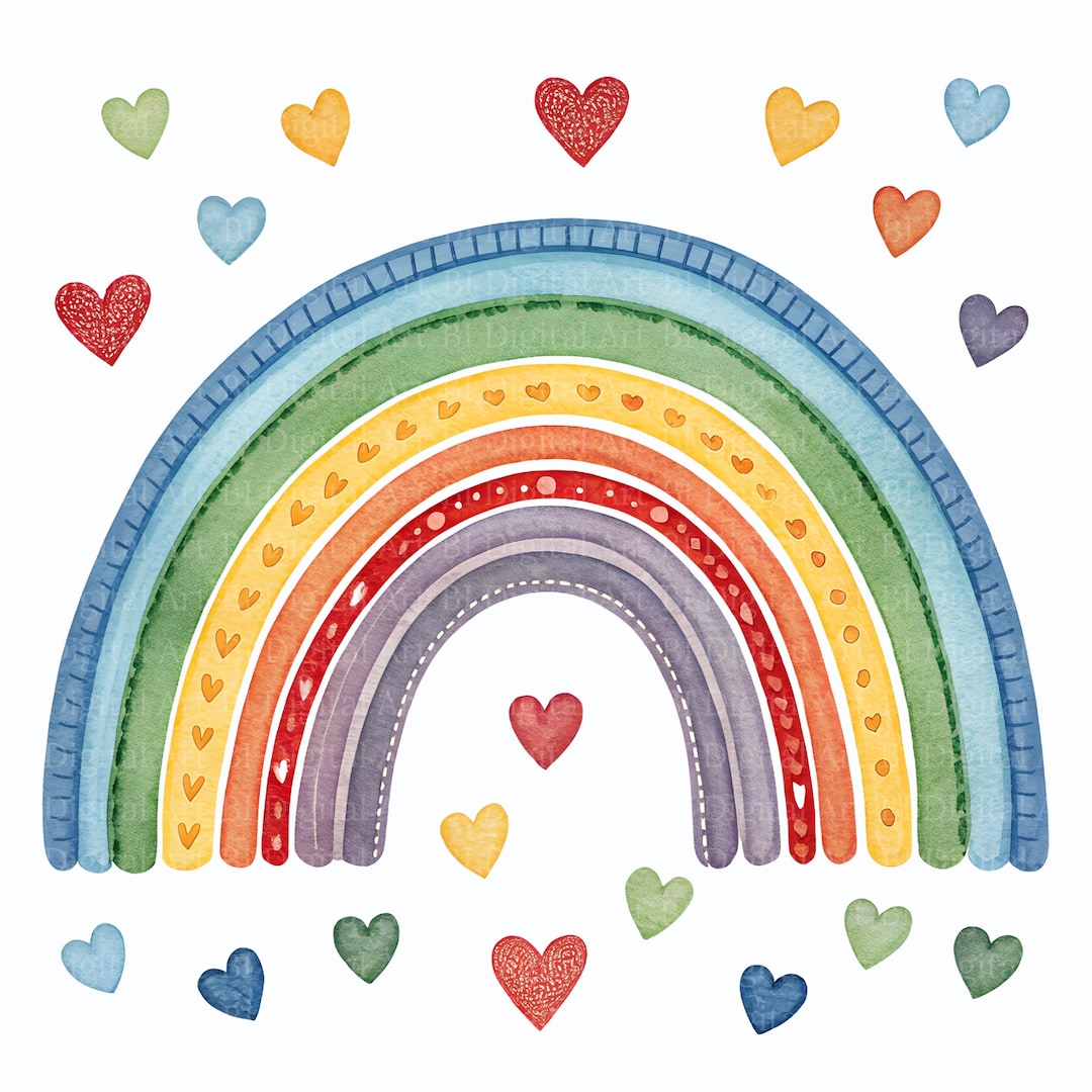 10 Rainbow With Heart Clipart, Watercolor Rainbow, High-quality PNG/JPG ...