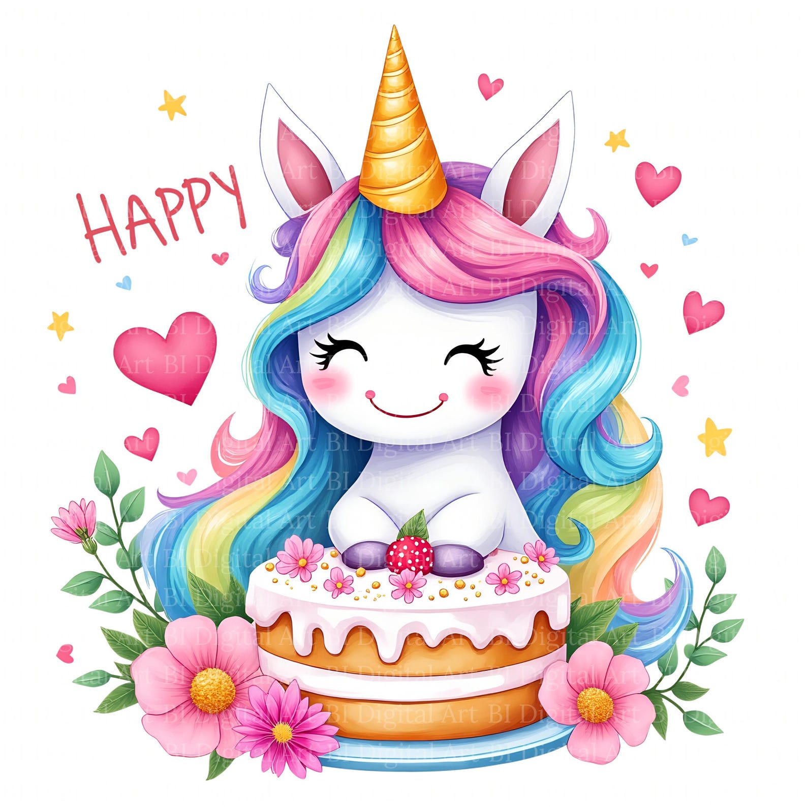 14 Cute Birthday Unicorn Clipart – Colorful Cartoon Unicorn With Cake ...
