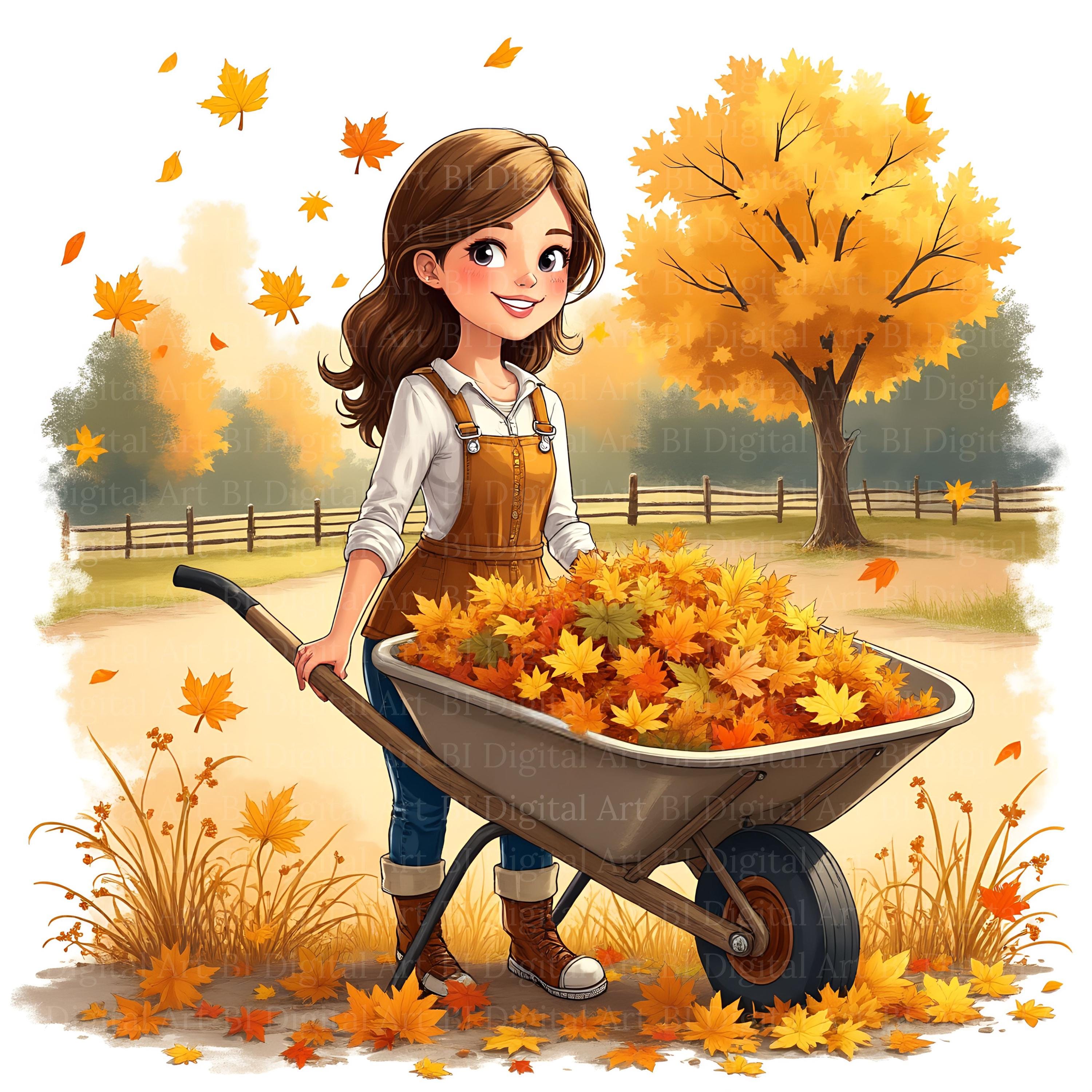 10 Girl With Wheelbarrow Cliparts – Autumn Leaves Wheelbarrow ...