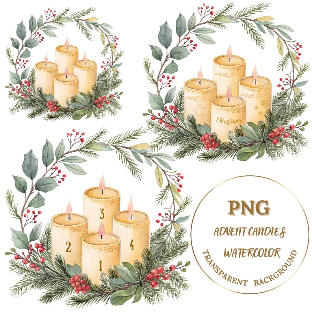 Advent Wreath With Candles Clipart, Watercolor Advent Candles PNG ...