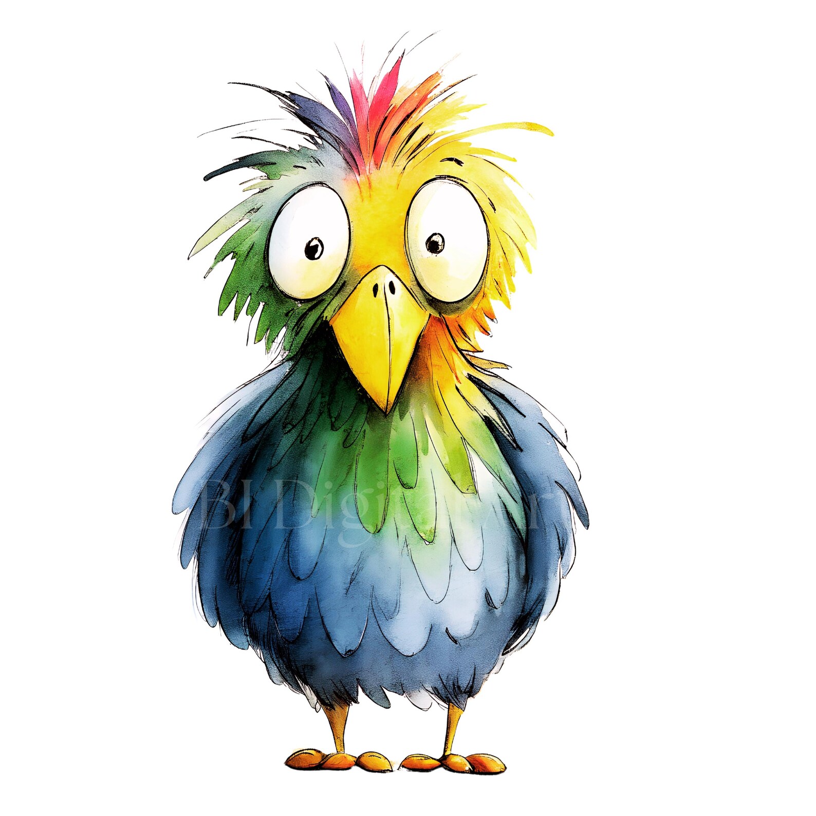 10 Funny Bird Clip Art, Whimsical Bird, Watercolor Images, Transparent ...