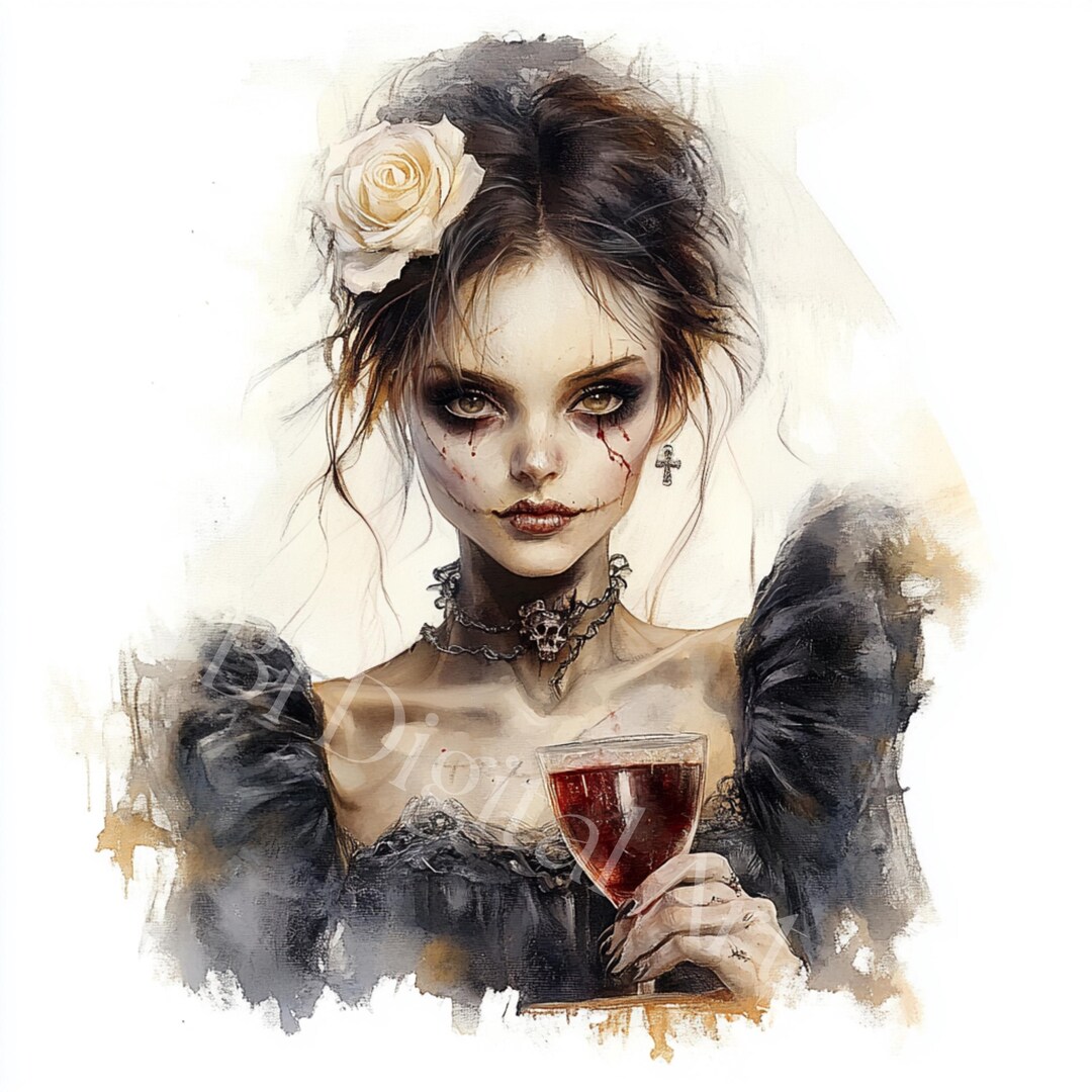 Gothic Vampire Bride Digital Clipart, Dark Fantasy Art, Halloween ...