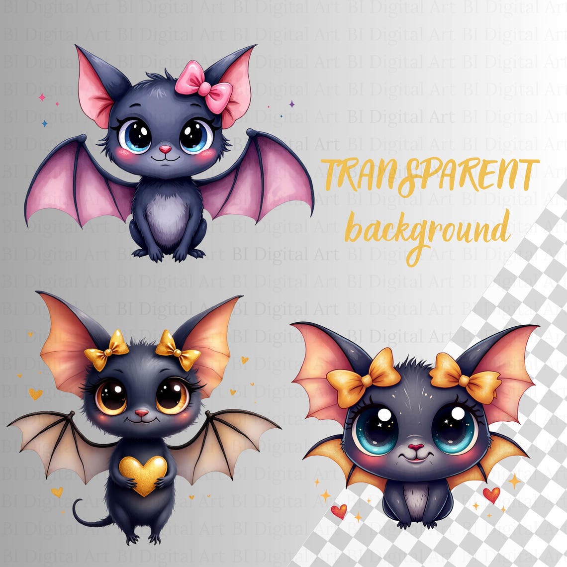 11 Cute Bat Cliparts – Adorable Watercolor Cartoon Bats With Big Eyes ...