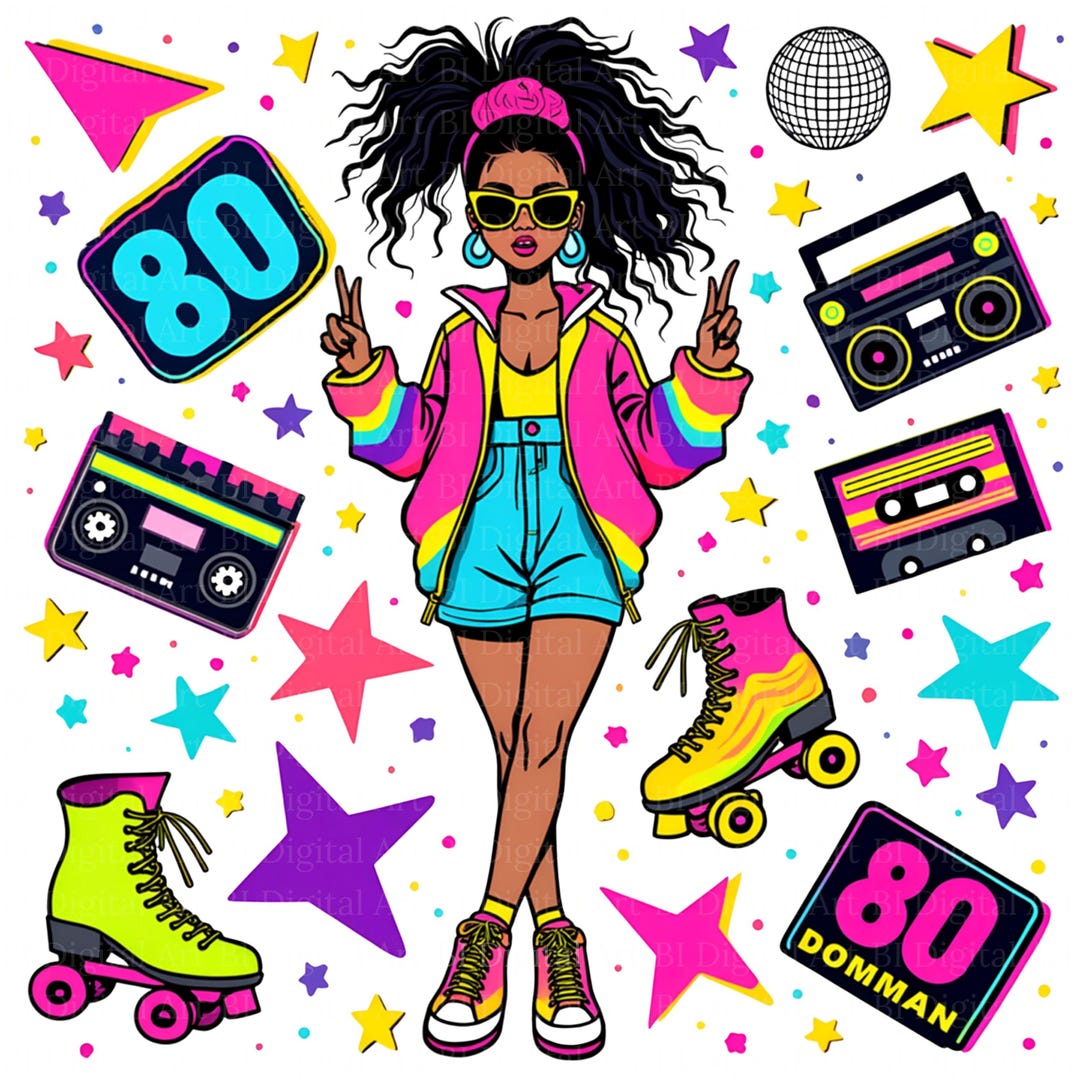 80s Disco Girl Cliparts – 10 Retro Party Illustrations, High-res PNG ...