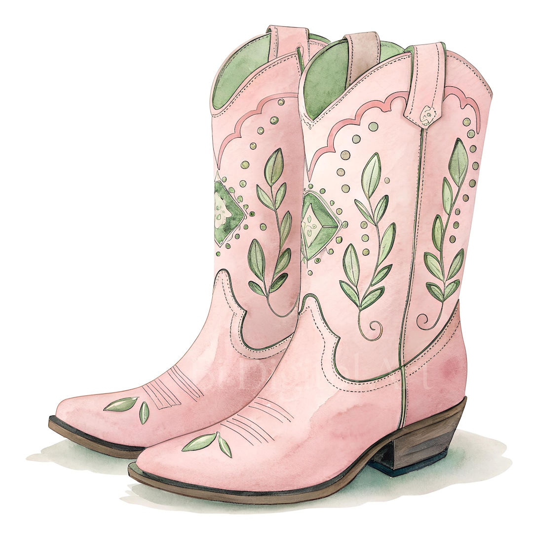 10 Pink Cowgirl Boots Clipart, Printable Watercolor Cowgirl Boots, High ...