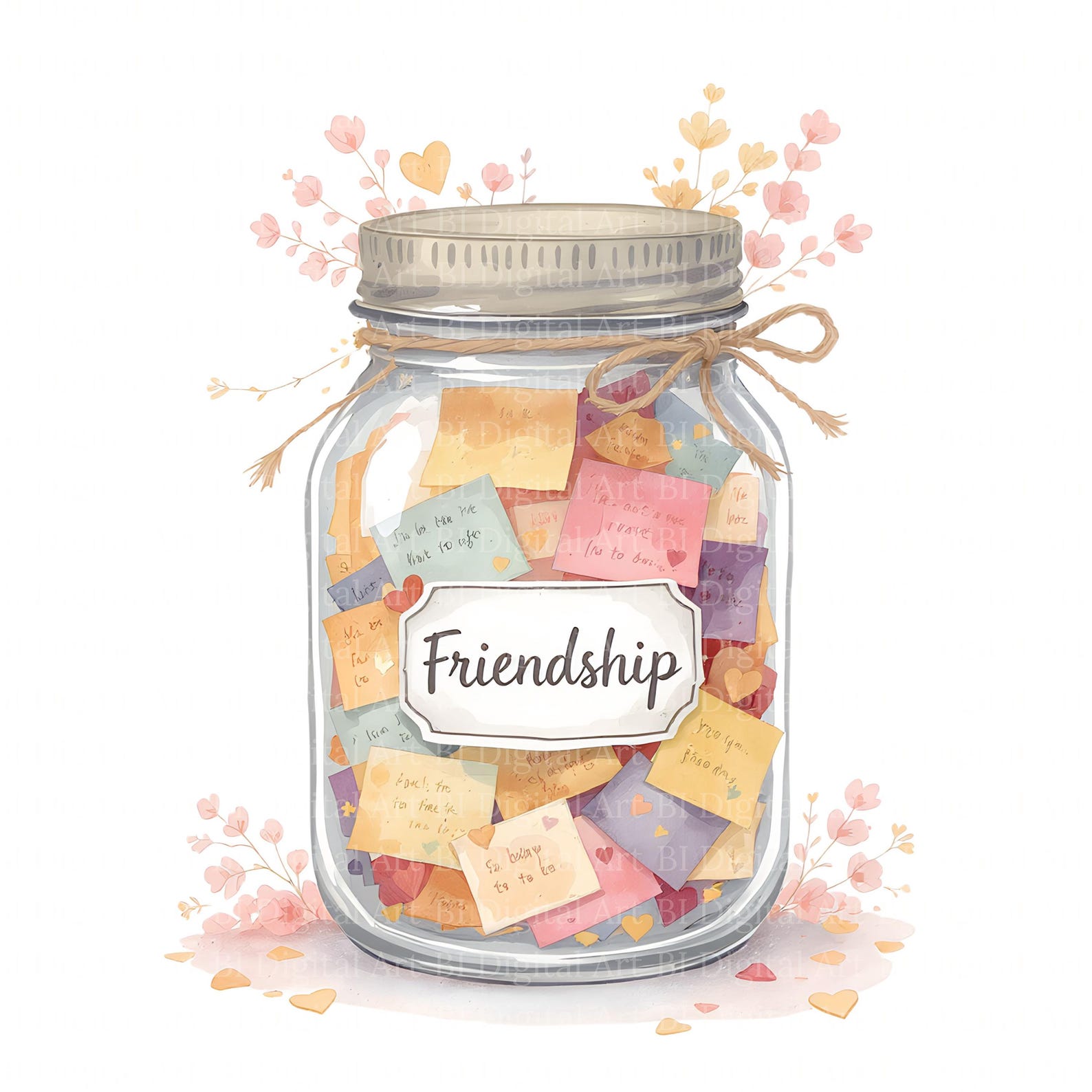 12 Friendship Jar Cliparts – Watercolor Notes & Hearts in a Glass Jar ...