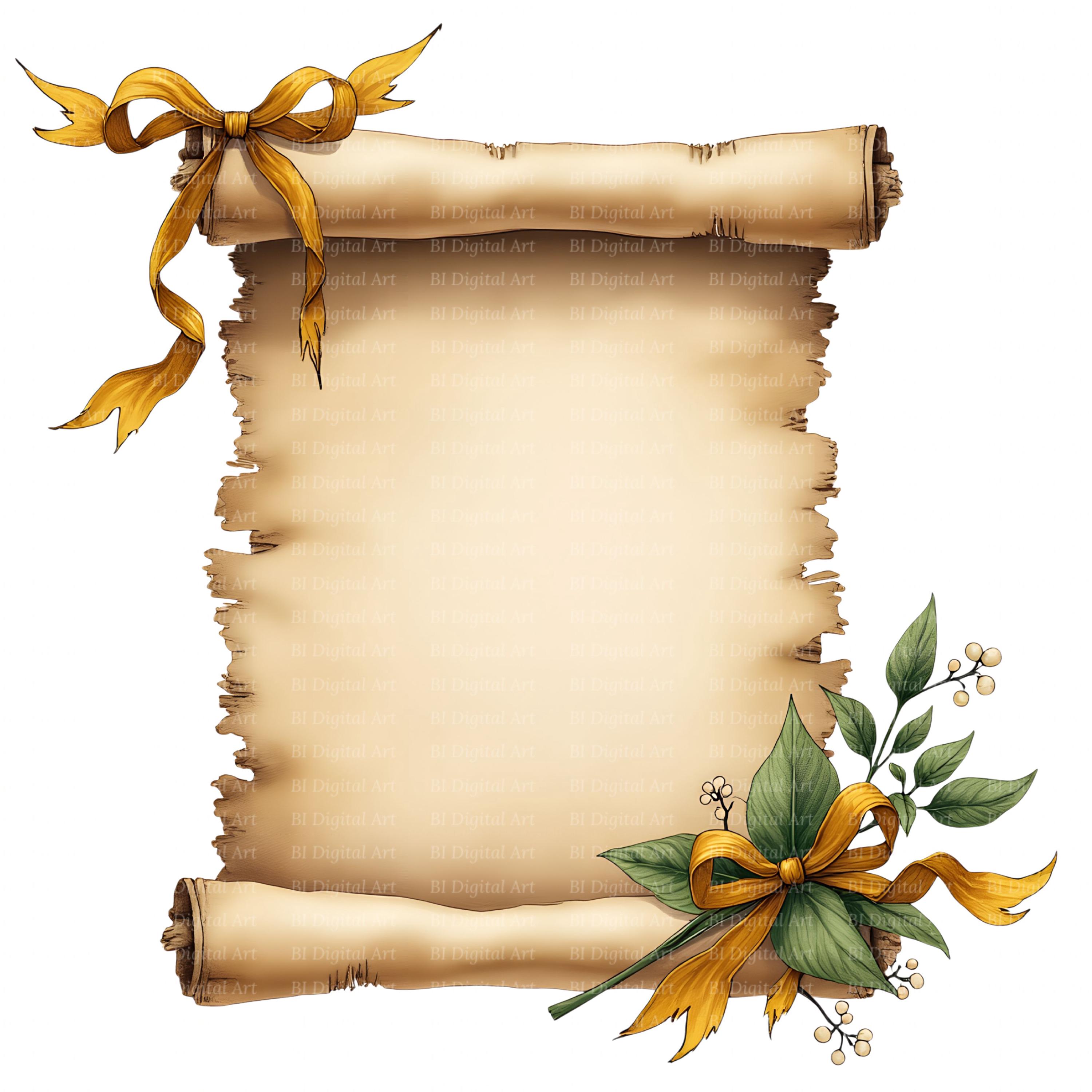 12 Vintage Scroll Paper Cliparts, Medieval Watercolor Scrolls ...