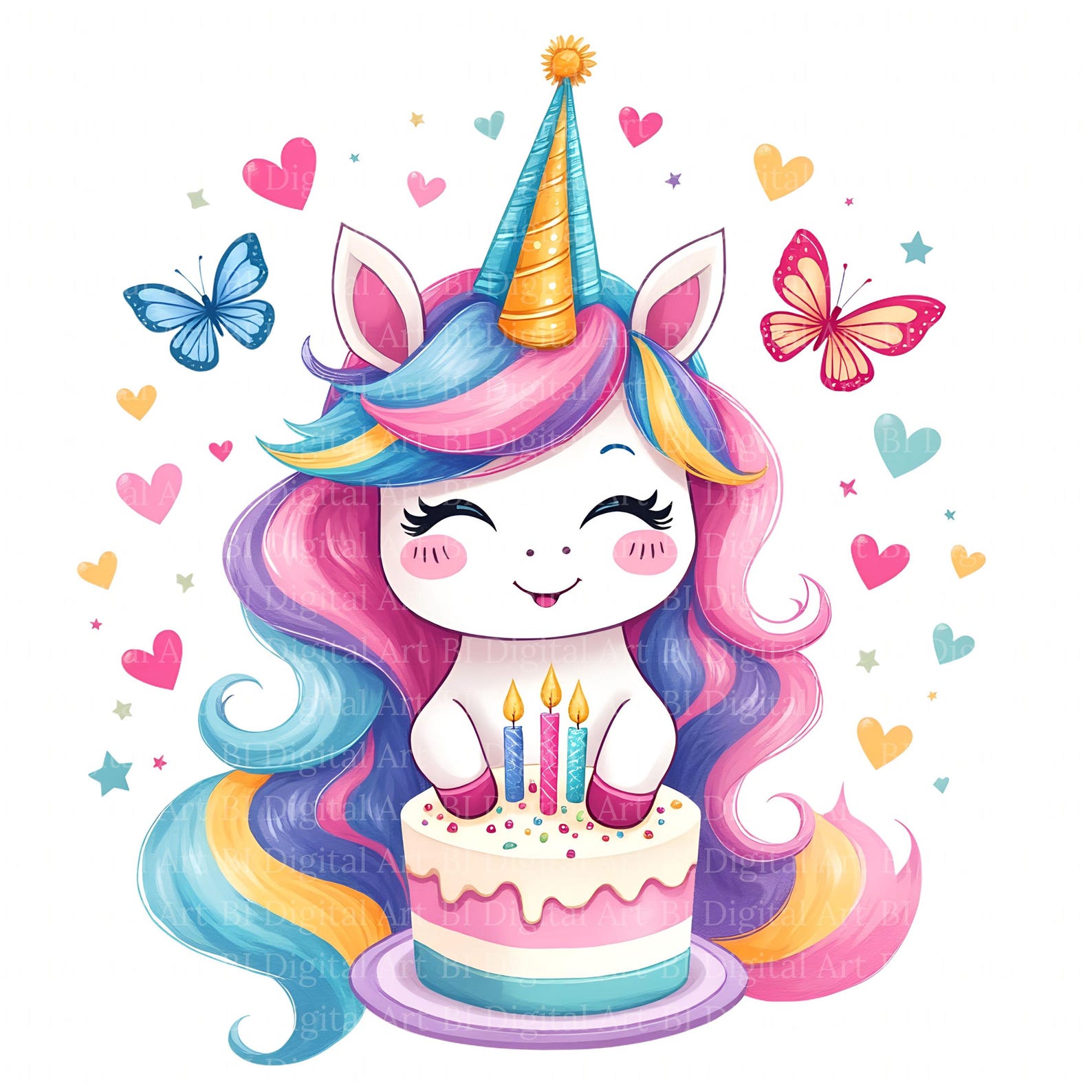 14 Cute Birthday Unicorn Clipart – Colorful Cartoon Unicorn With Cake ...