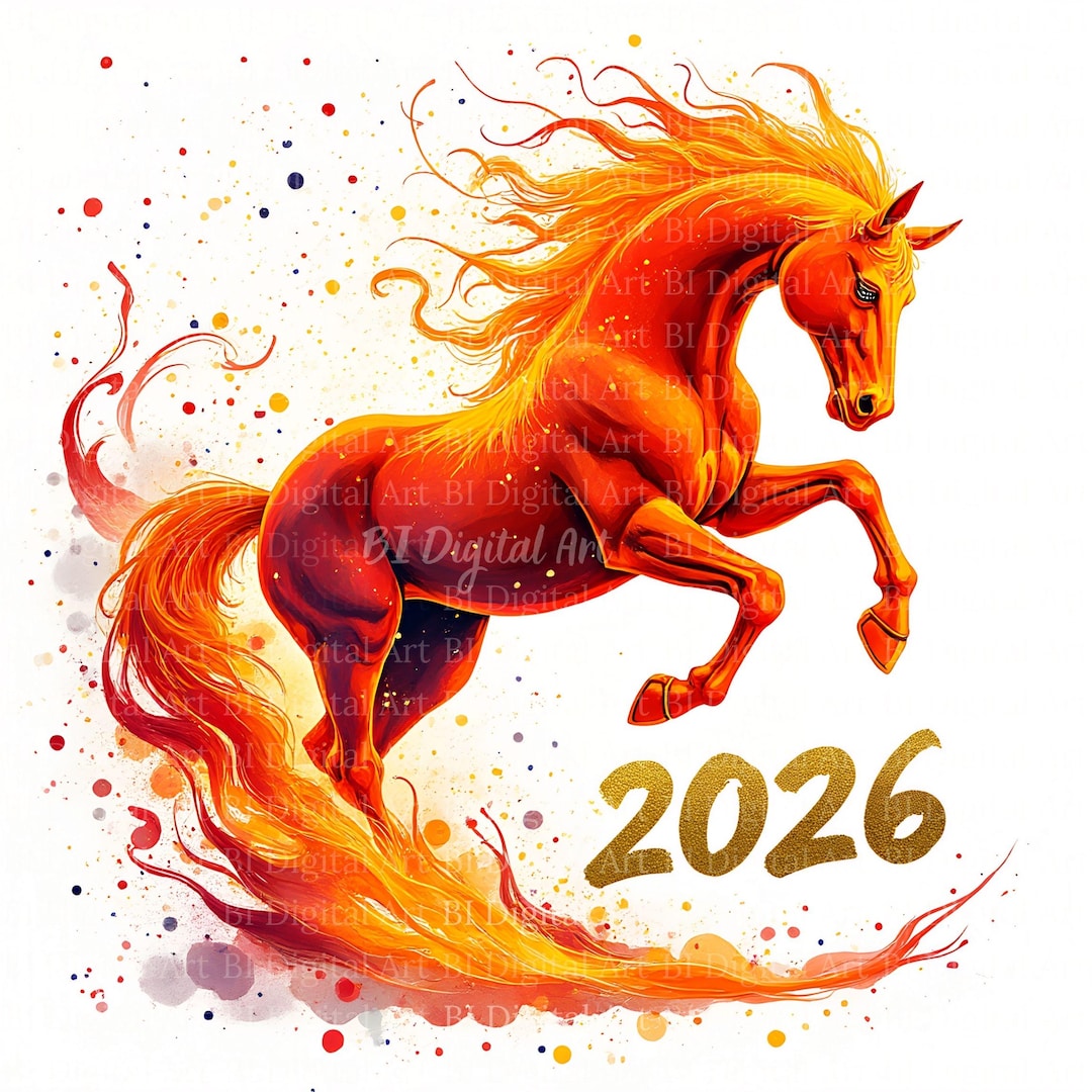2026 Fire Horse Clipart – 11 Fiery New Year Horse Illustrations – Printable PNG JPG Images ...