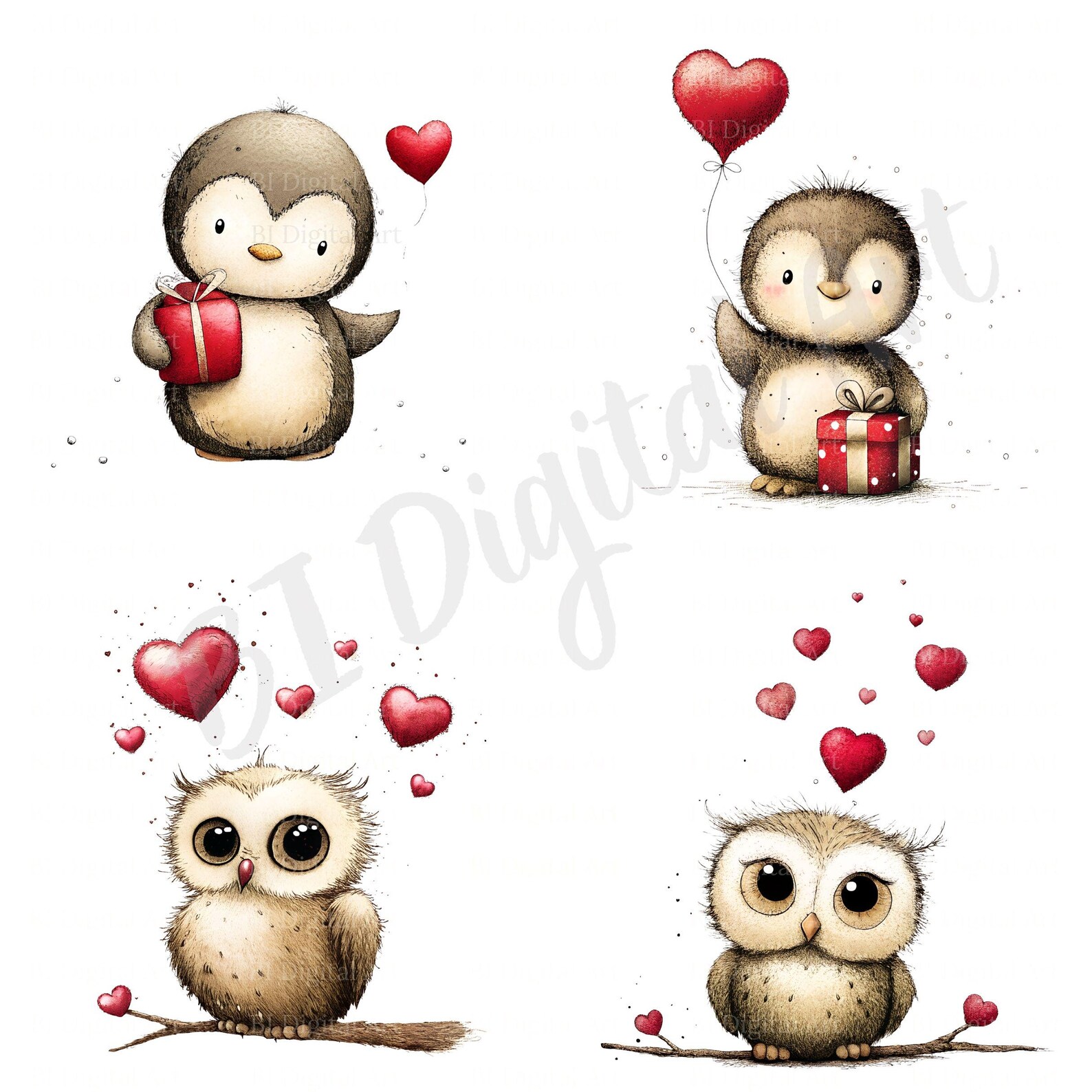 Conjunto de imágenes prediseñadas de animales para San Valentín ...