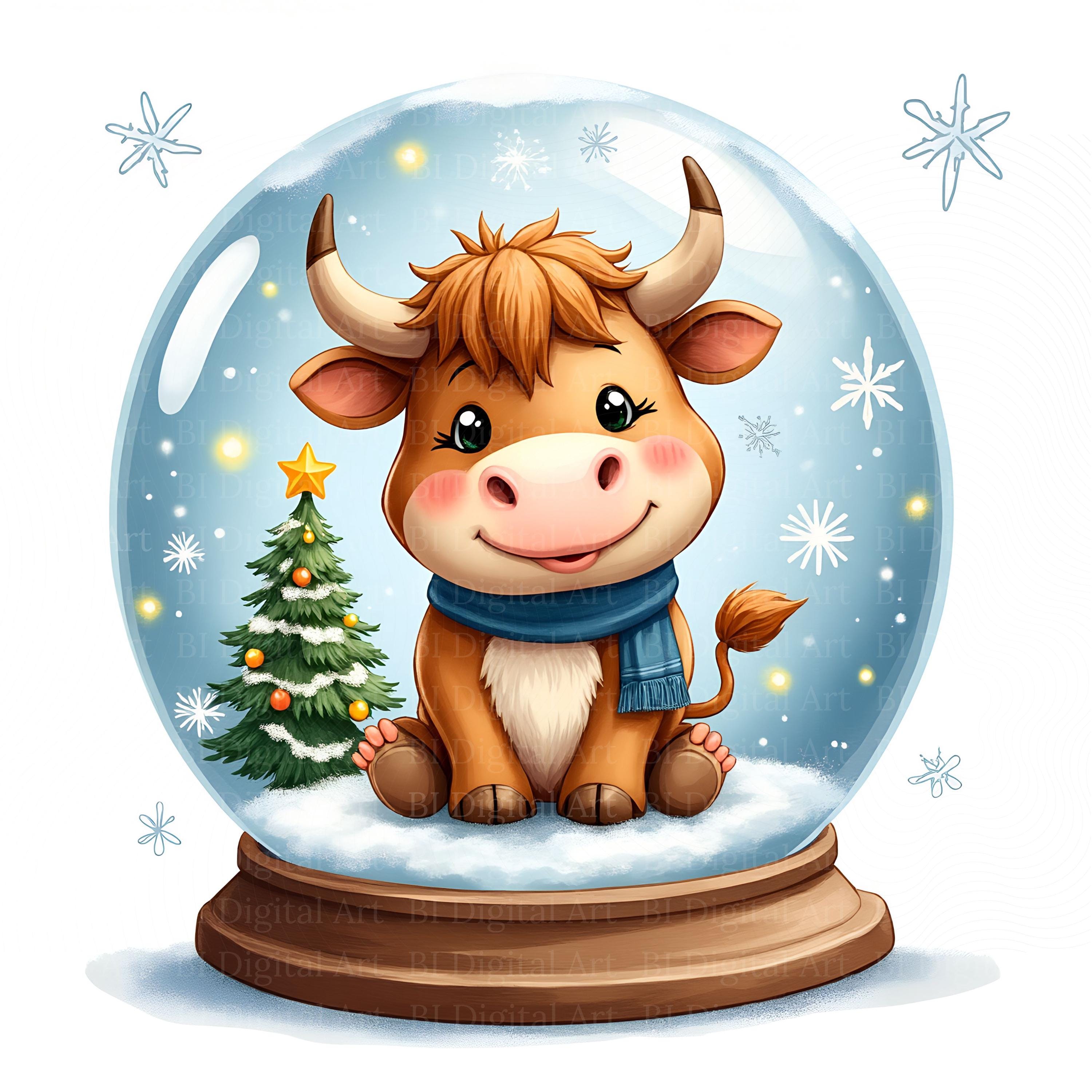 11 Highland Cow Snow Globe Christmas Cliparts – Cute Watercolor ...