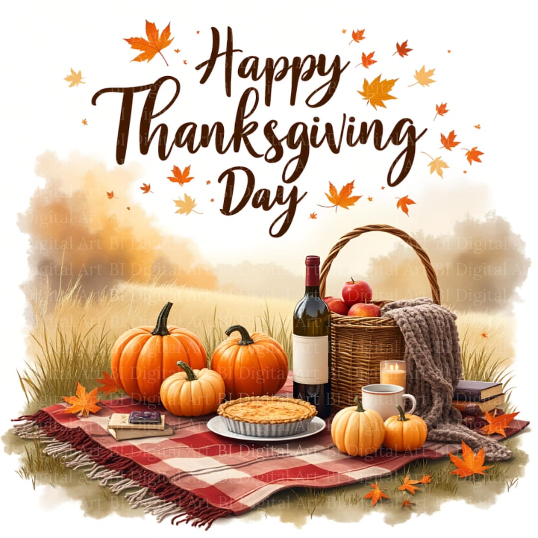 12 Happy Thanksgiving Day Cliparts – Watercolor Autumn Picnic & Harvest ...