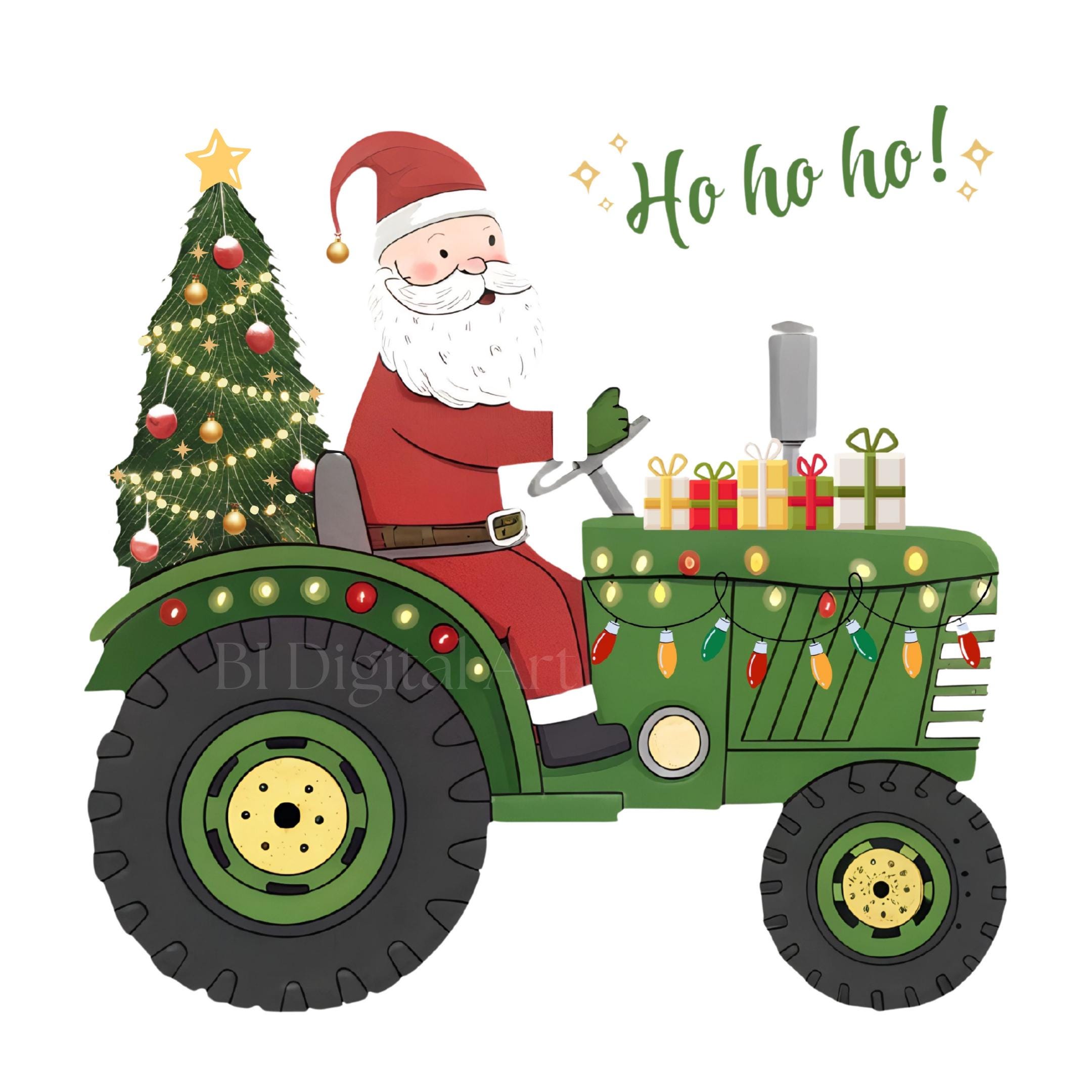 Green Christmas Tractor PNG Sublimation Design, Farm Tractor With Santa ...