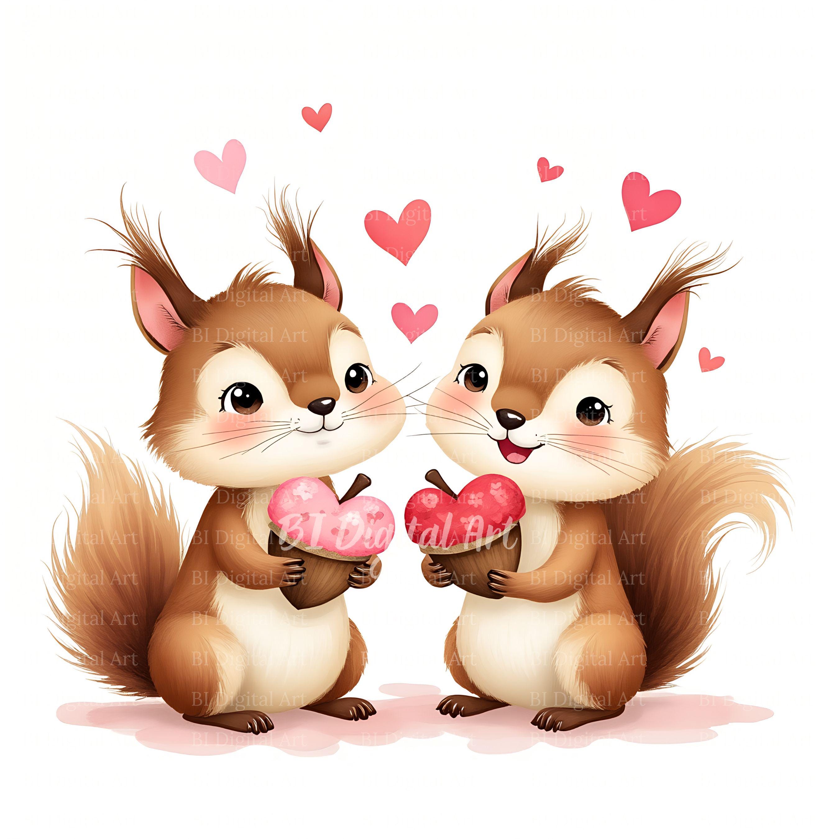 Valentine Animals Clipart – Cute Cartoon Woodland Animal Couples With ...