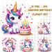 14 Cute Birthday Unicorn Clipart – Colorful Cartoon Unicorn With Cake ...