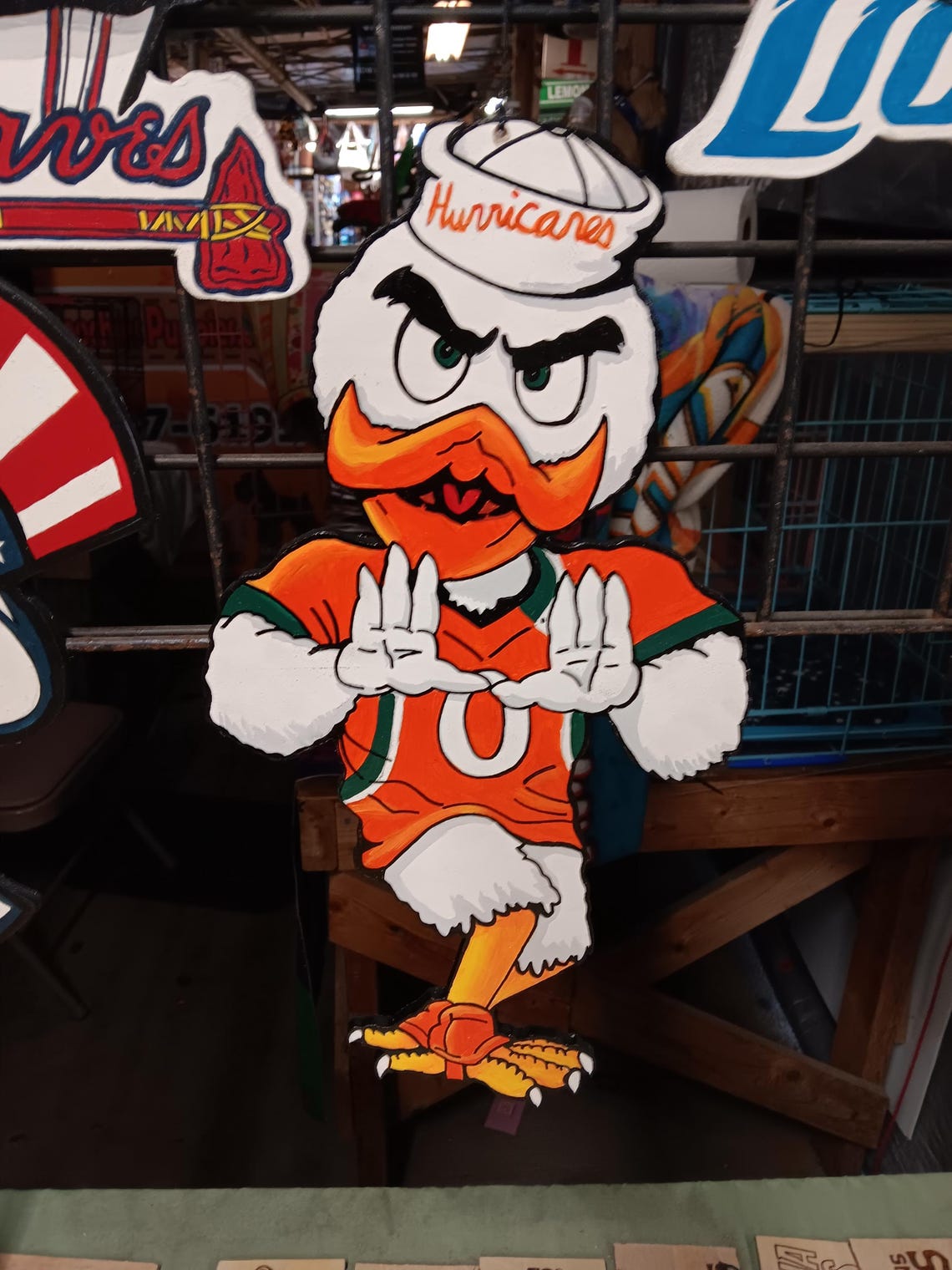 Miami Hurricanes Sebastian Hand Painted Team Cut Out Wall Decor Mancave ...