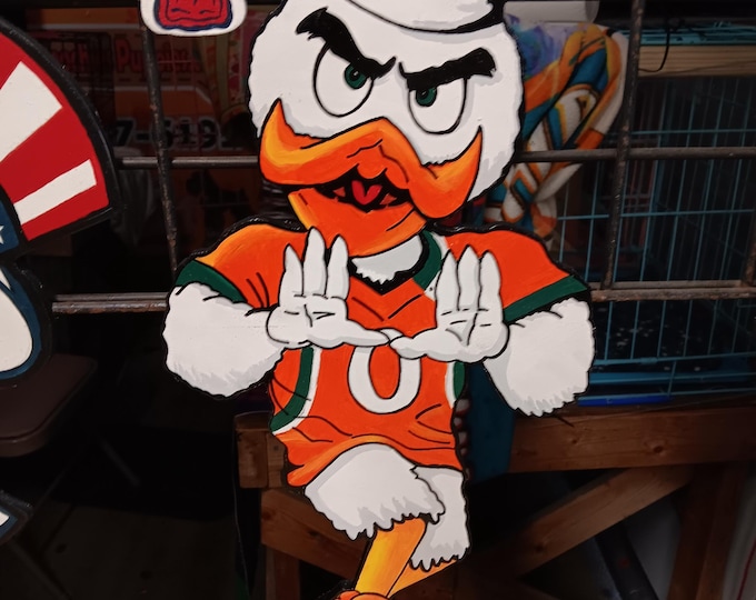Miami Hurricanes Sebastian Hand Painted Team Cut Out Wall Decor Mancave ...