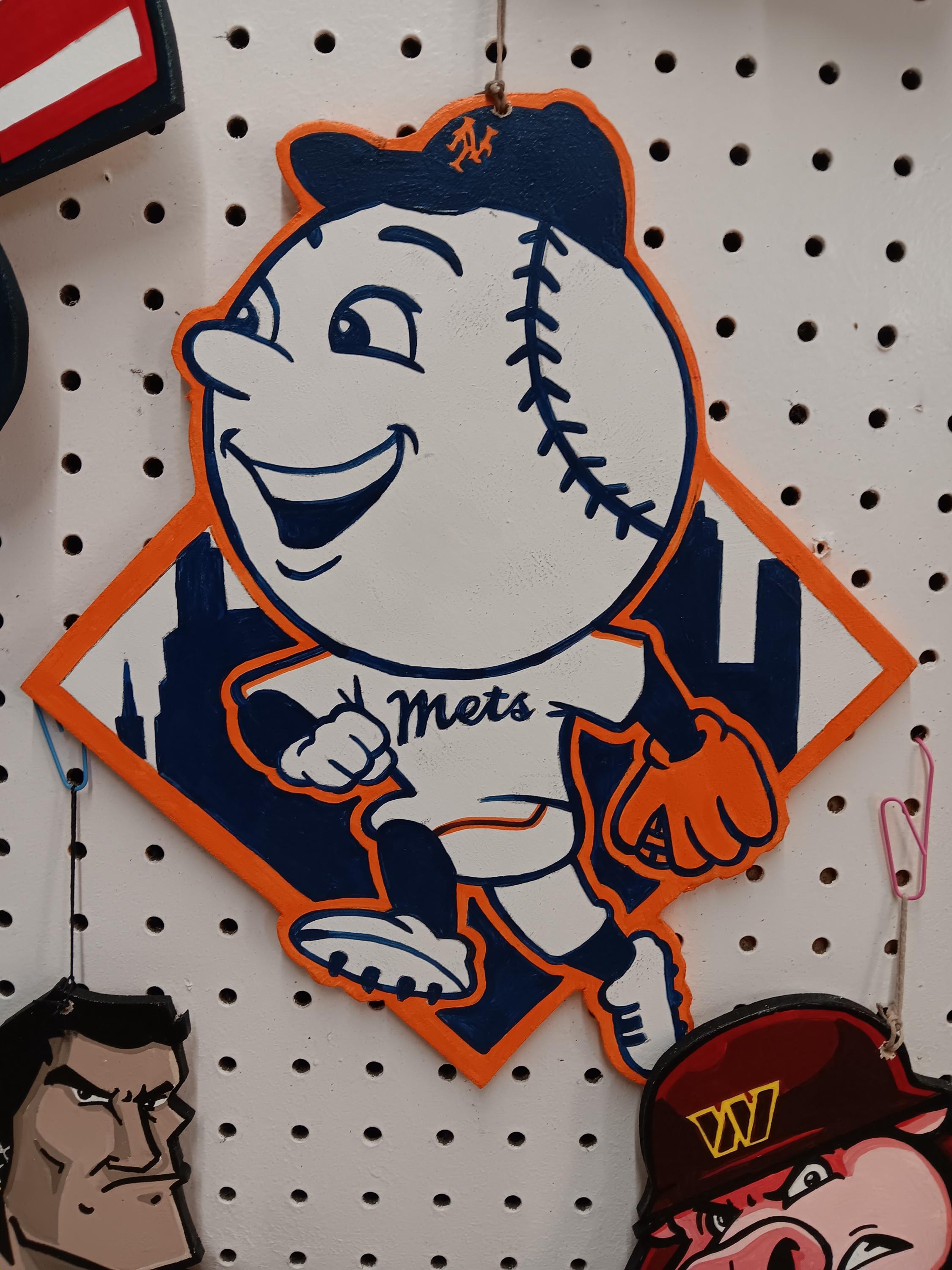 New York Mets Mr. Met Hand Painted Wood Team Cut Out Wall Decor Mancave ...