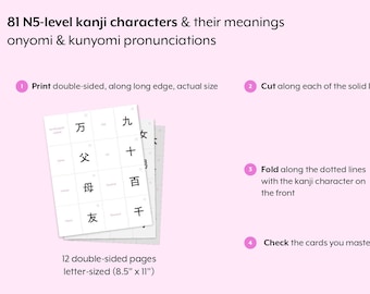 Japanese First 100 Kanji JLPT N5 Flashcards printable - Etsy