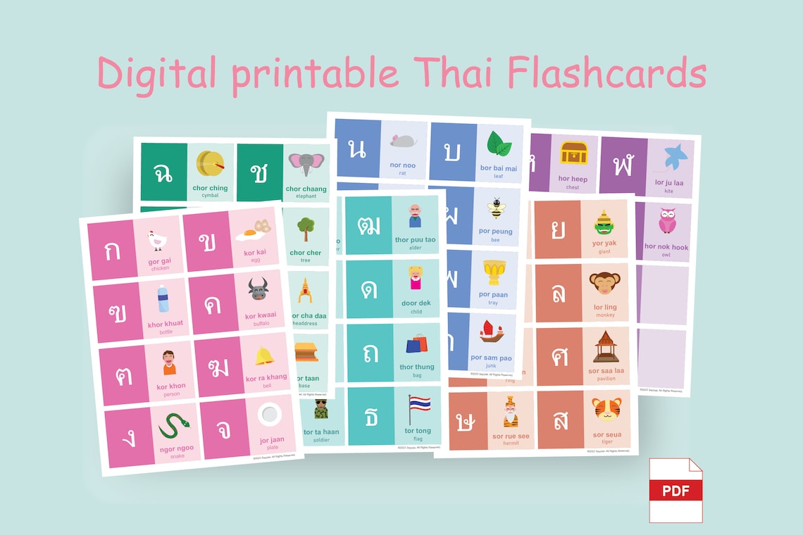 Thai Alphabet Flashcards - Etsy