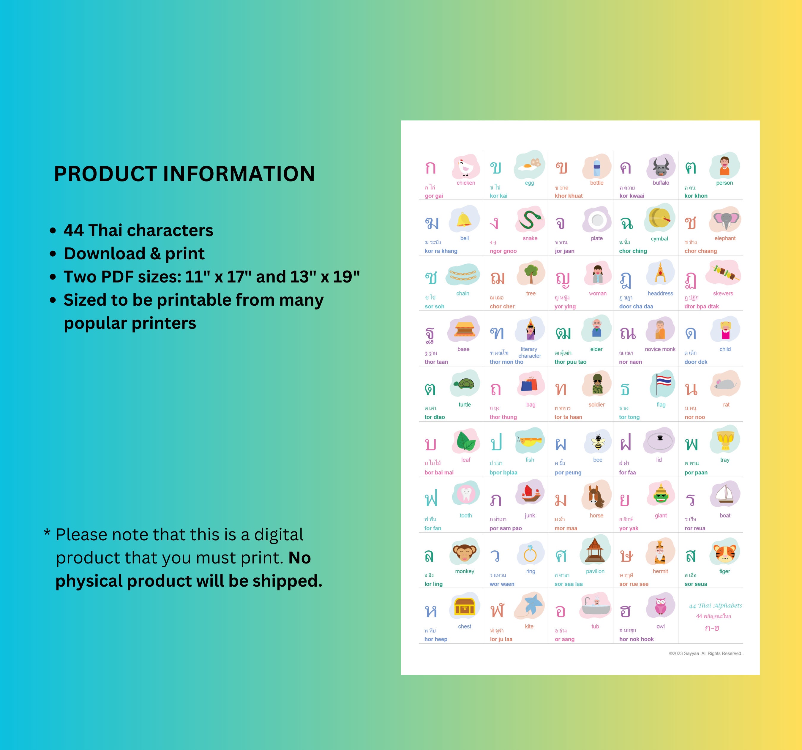 Thai Alphabet Poster - Etsy