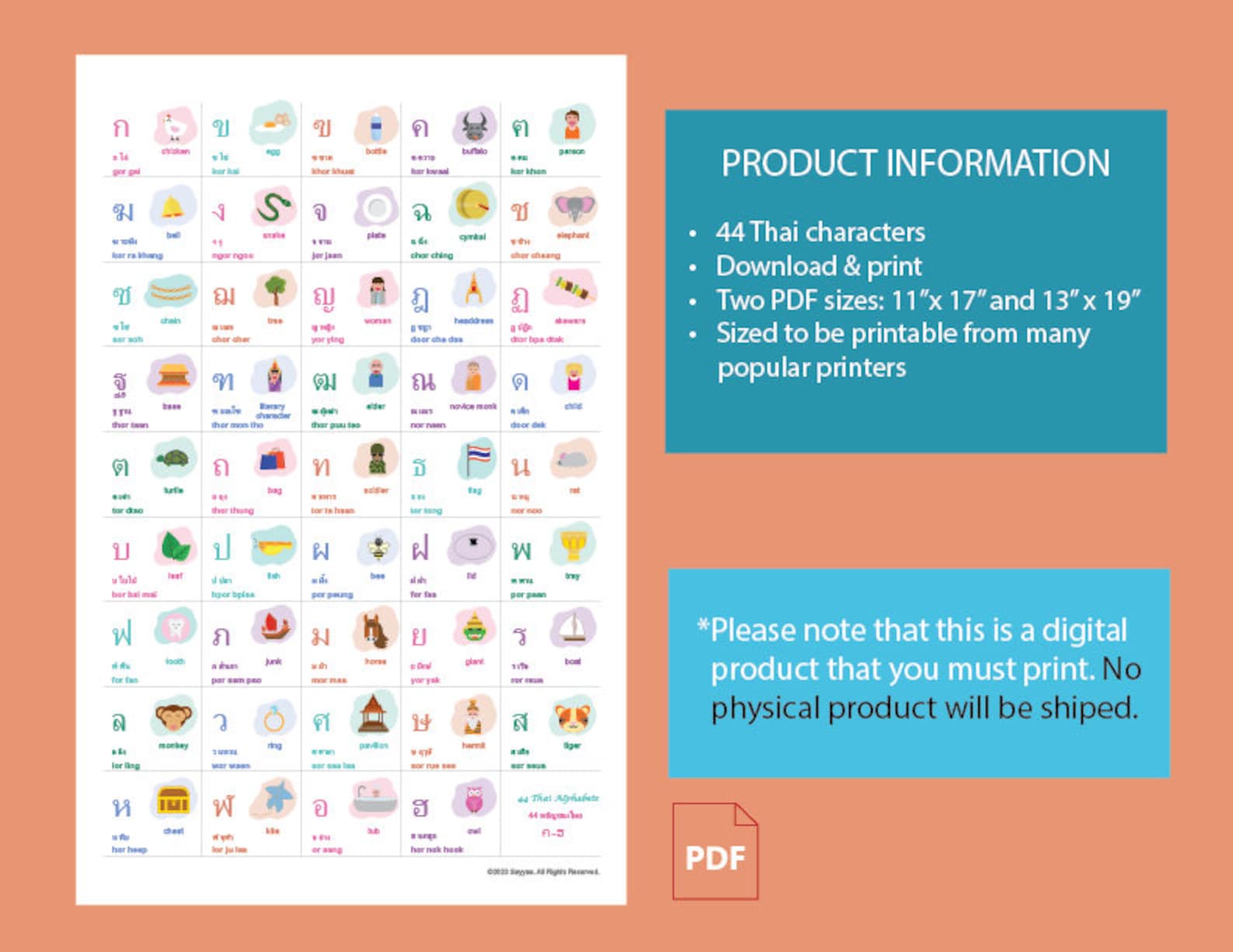 Thai Alphabet Poster - Etsy