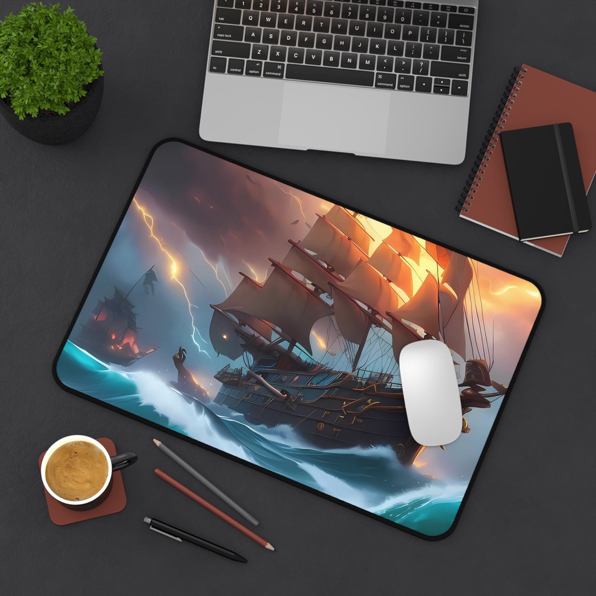 Pirate Ship Storm Desk Mat, Pirate Sea Lover Mousepad, Extra Large Card ...