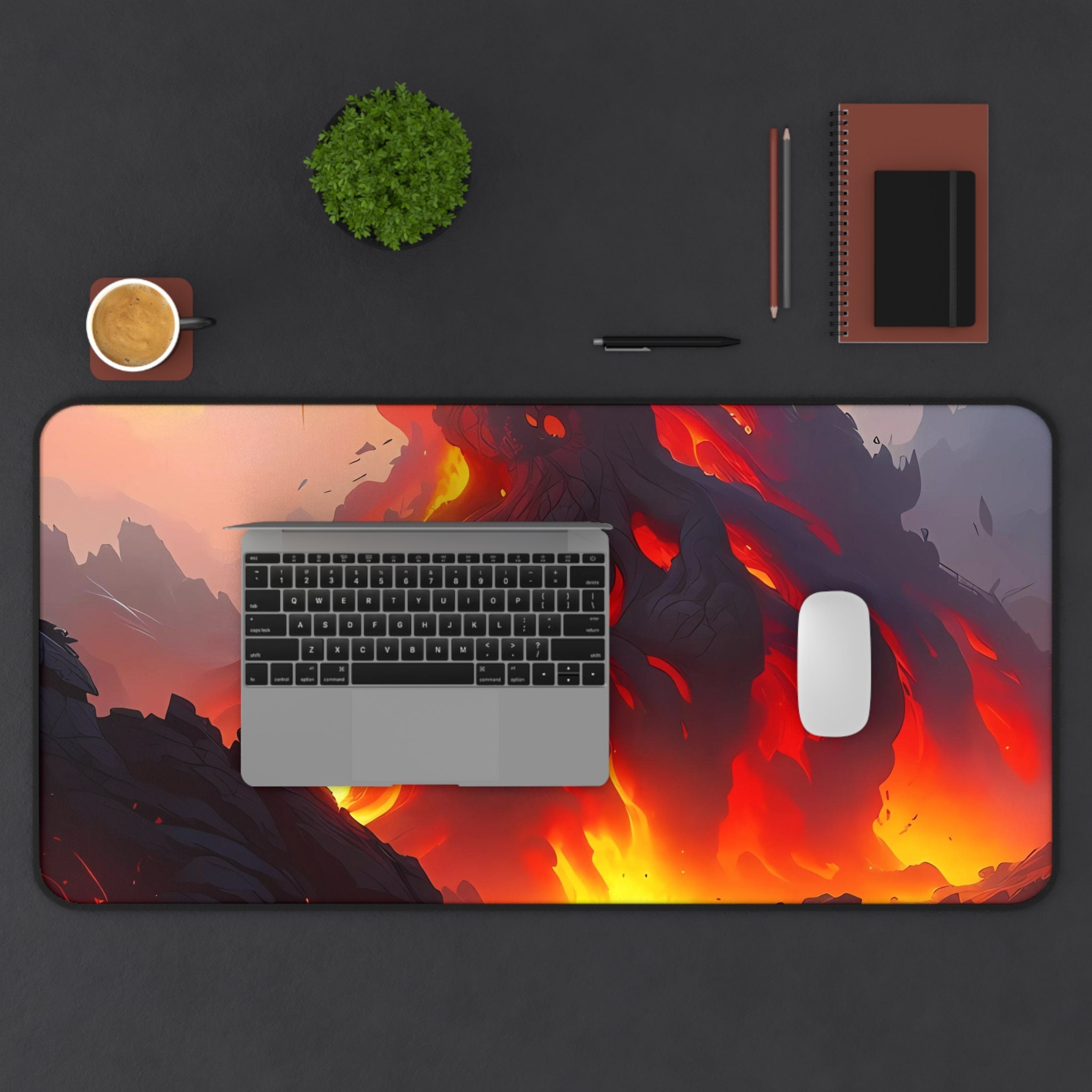 Erupting Volcano Desk Mat, Lava Themed Mousepad, Extra Large Red Card ...
