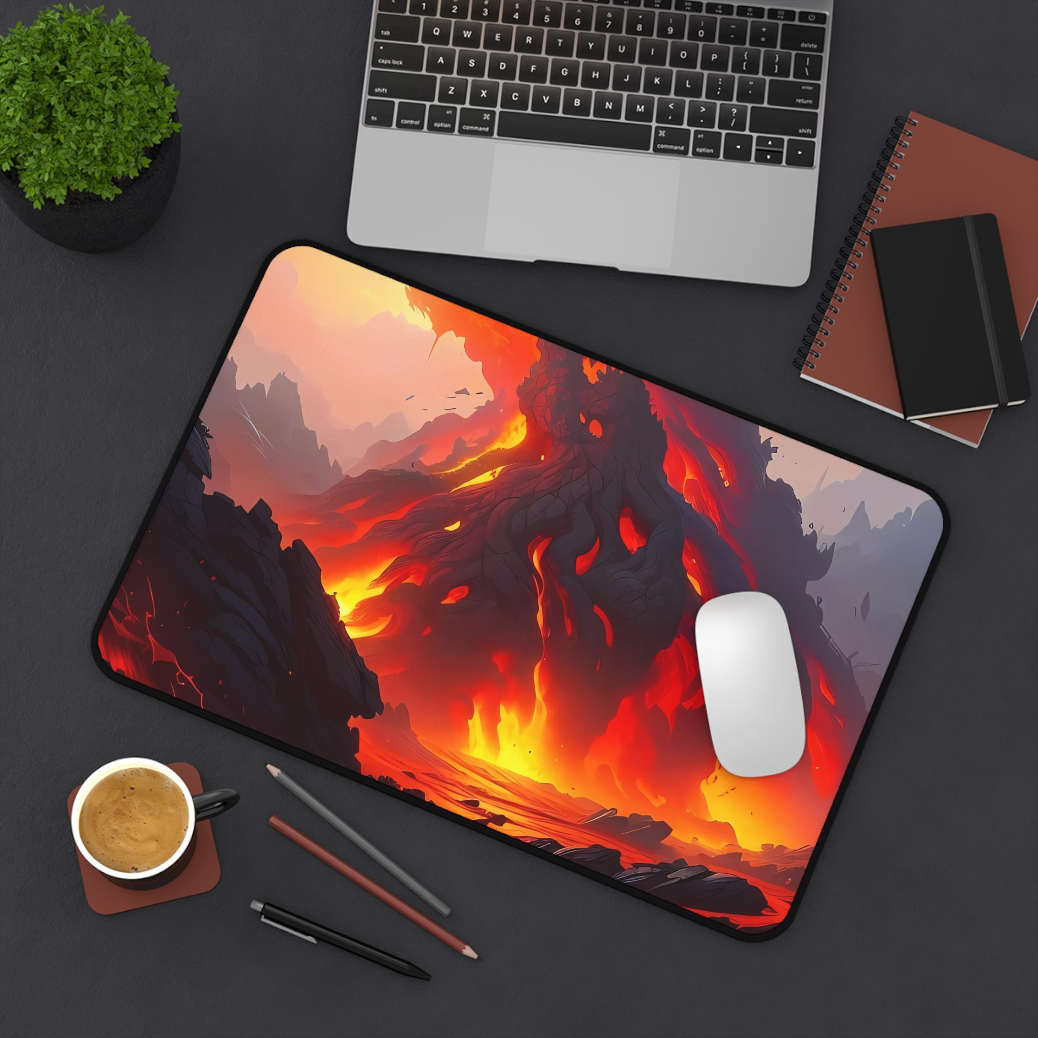 Erupting Volcano Desk Mat, Lava Themed Mousepad, Extra Large Red Card ...