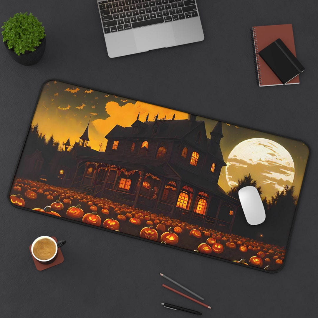 Haunted House Desk Mat: Spooky Halloween Art Mousepad - Etsy