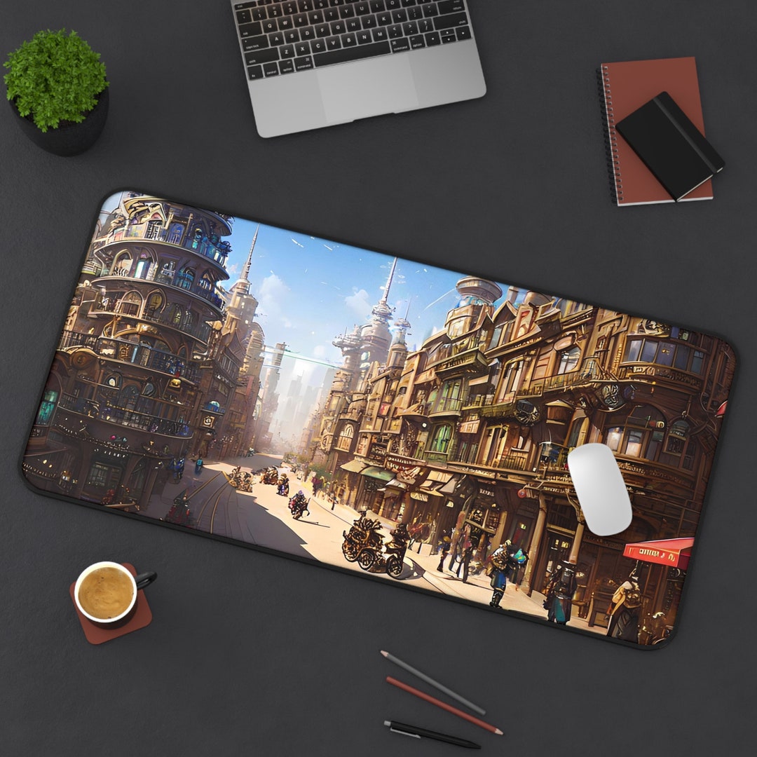Bustling City Street Desk Mat, Unique Artistic Mousepad, Extra Large ...