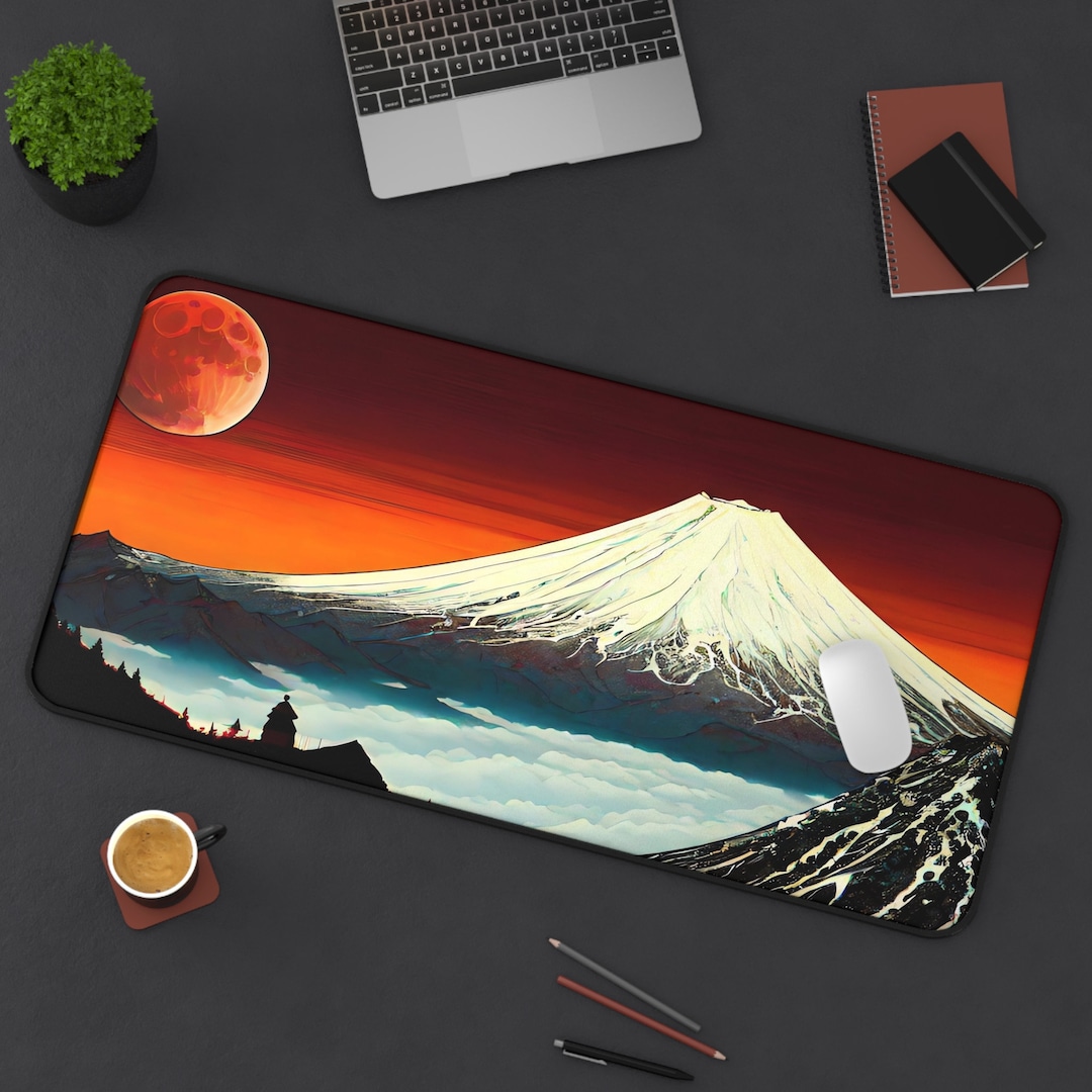 Red Moon Over Mt. Fuji Desk Mat, Nature-themed Mousepad, Extra Large ...