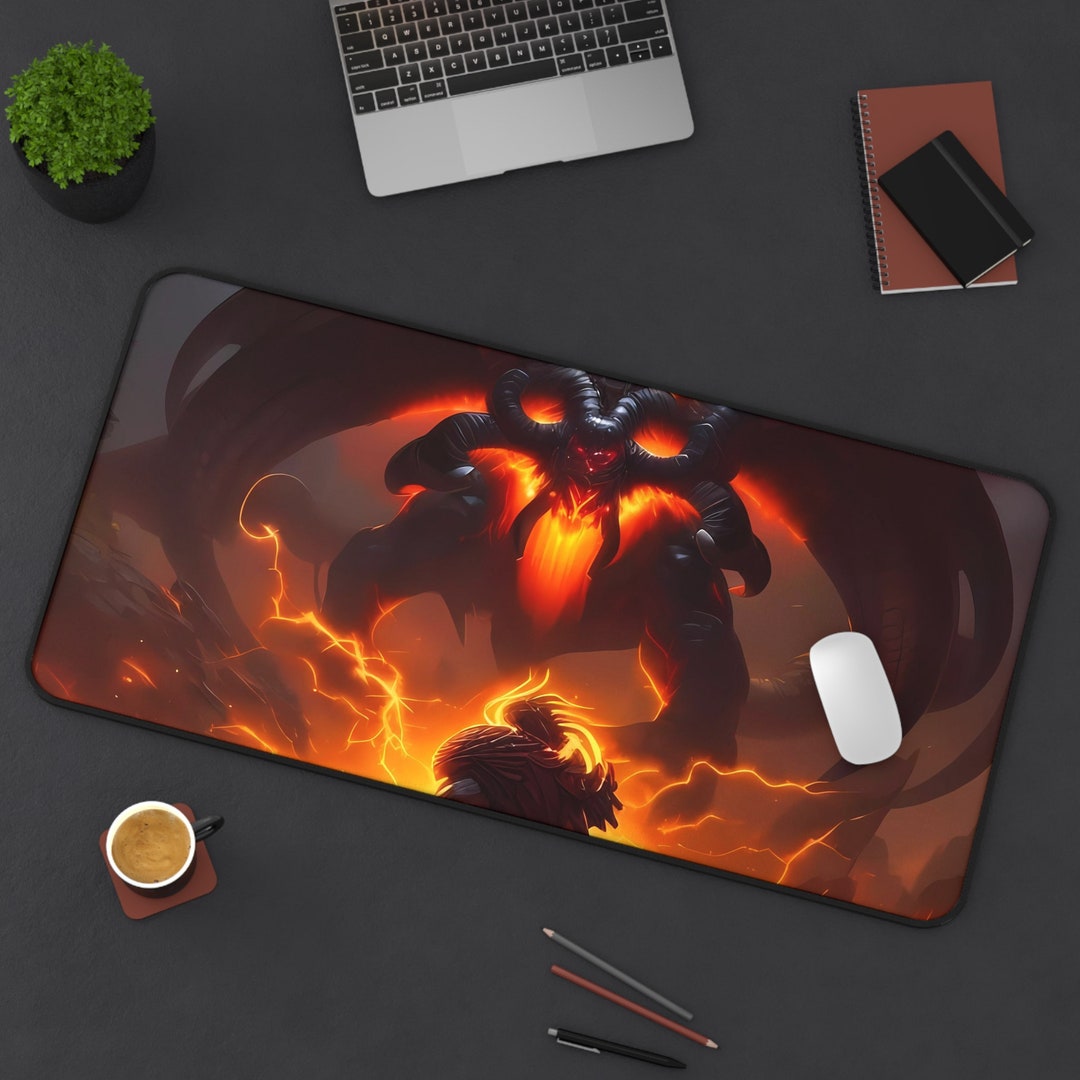 Face-off Fire Battle Desk Mat, Fantasy Adventure Aesthetic Mousepad ...
