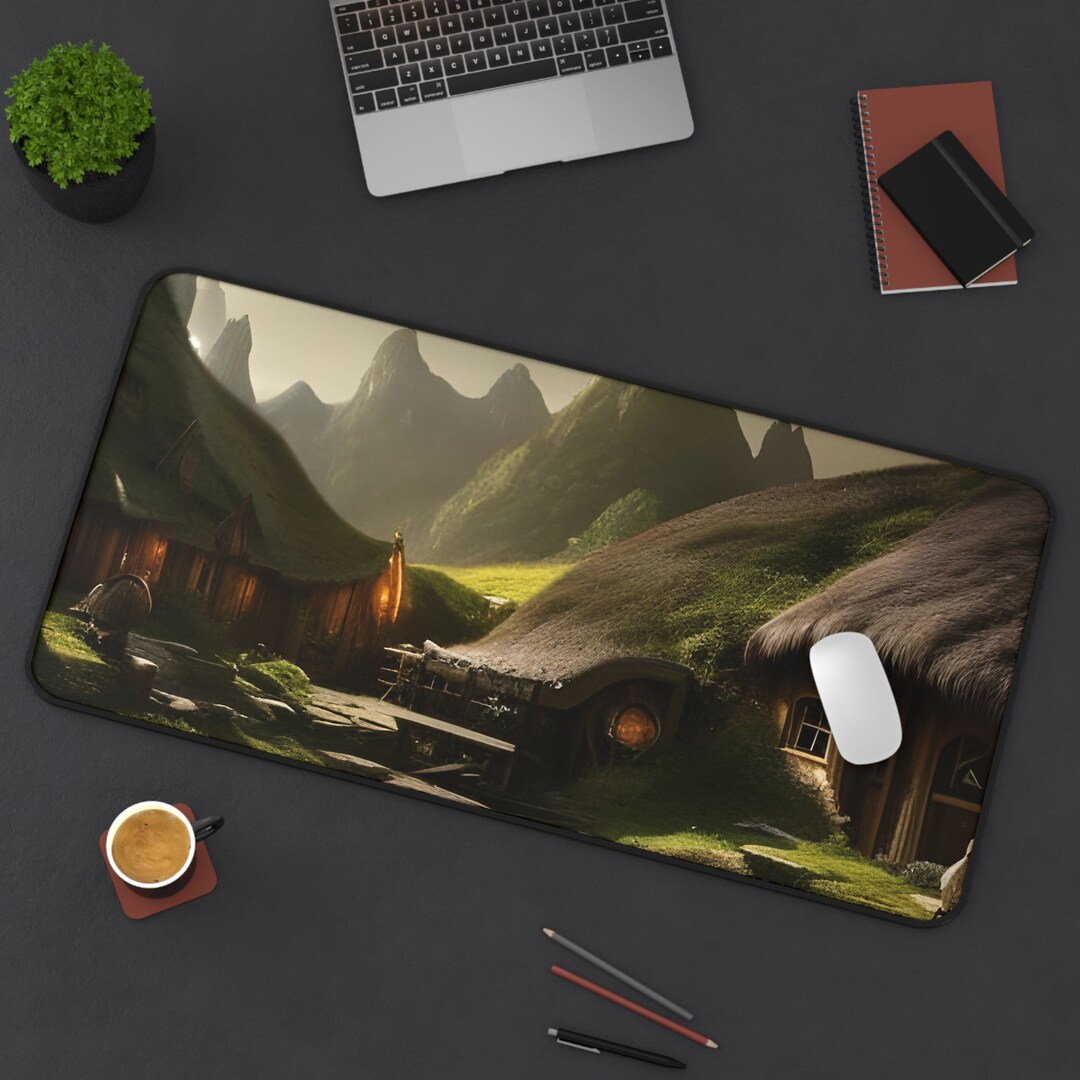 Hobbit Village Desk Mat, Cottagecore Fantasy Mousepad, Large Nature ...