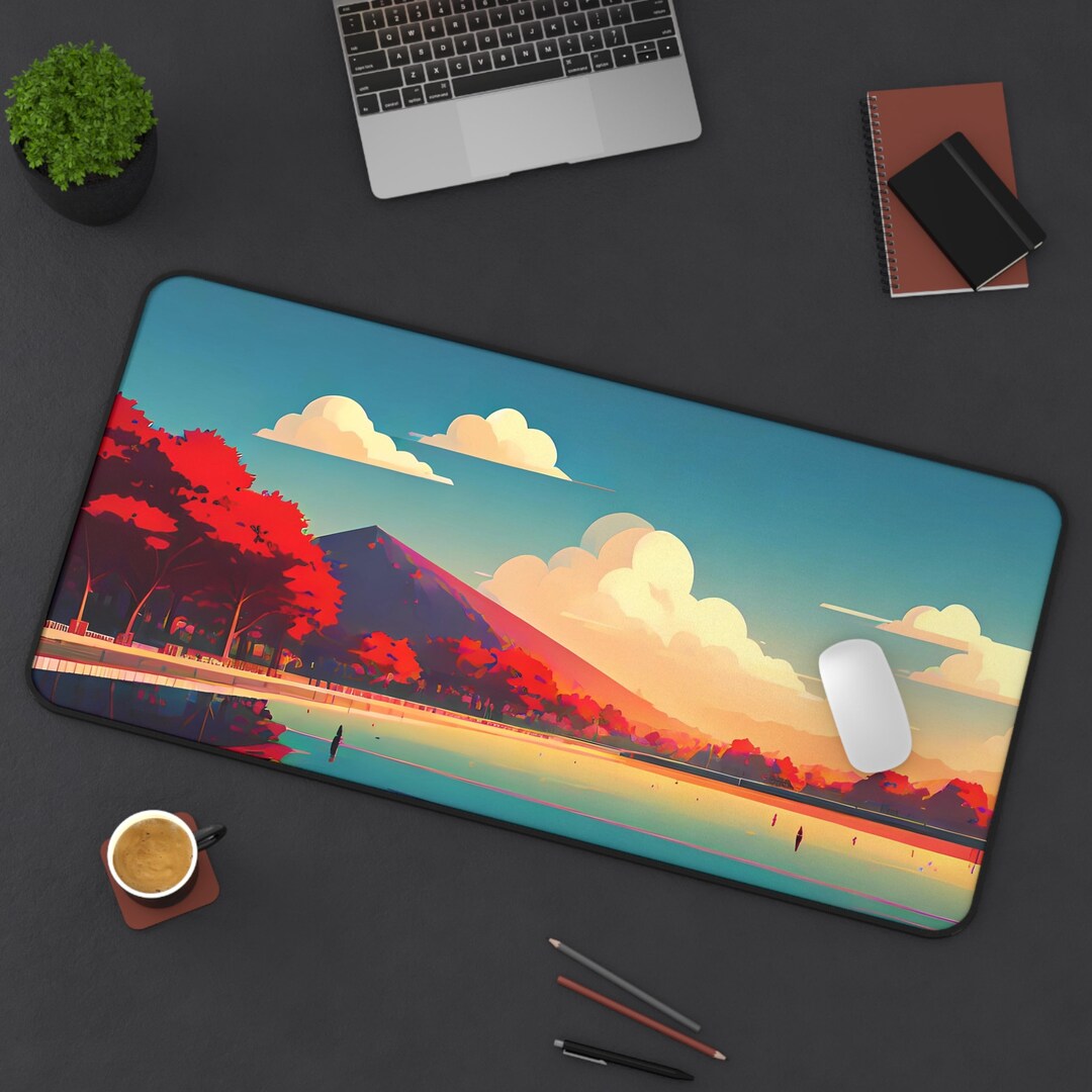 Beautiful Scenic Anime Lake Desk Mat, Unique Colorful Art Style ...