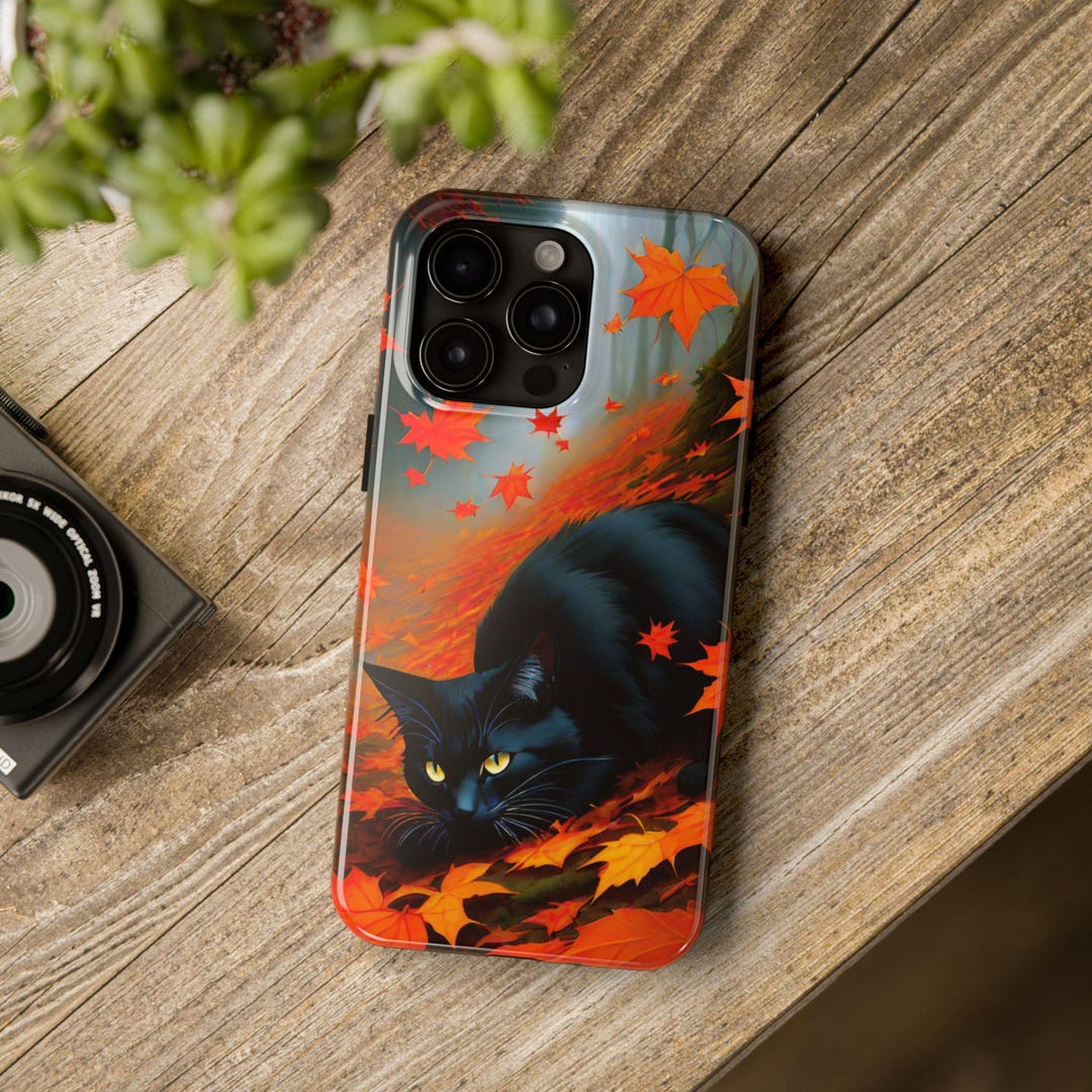 Black Cat iPhone Case: Fall Leaves, Halloween Lover Gift - Etsy