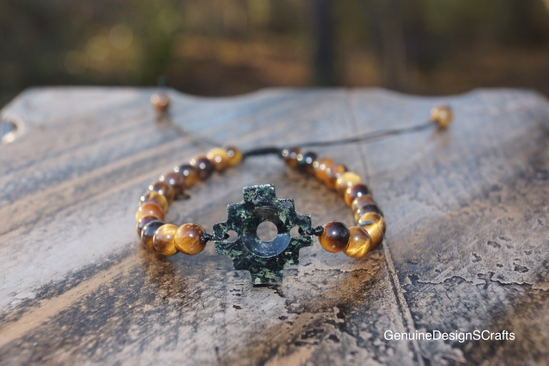 Tiger Eye Bracelet Peruvian Chakana Bracelet Inca Cross Serpentine ...