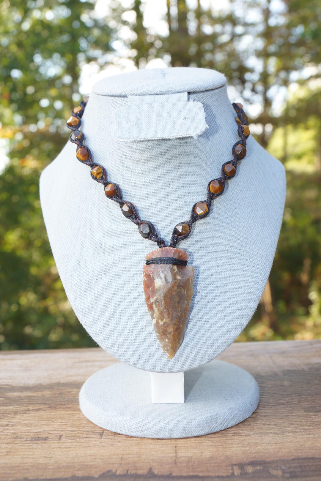 Unique Arrowhead With Tiger Eye Beads Necklace | Native Arrowhead ...