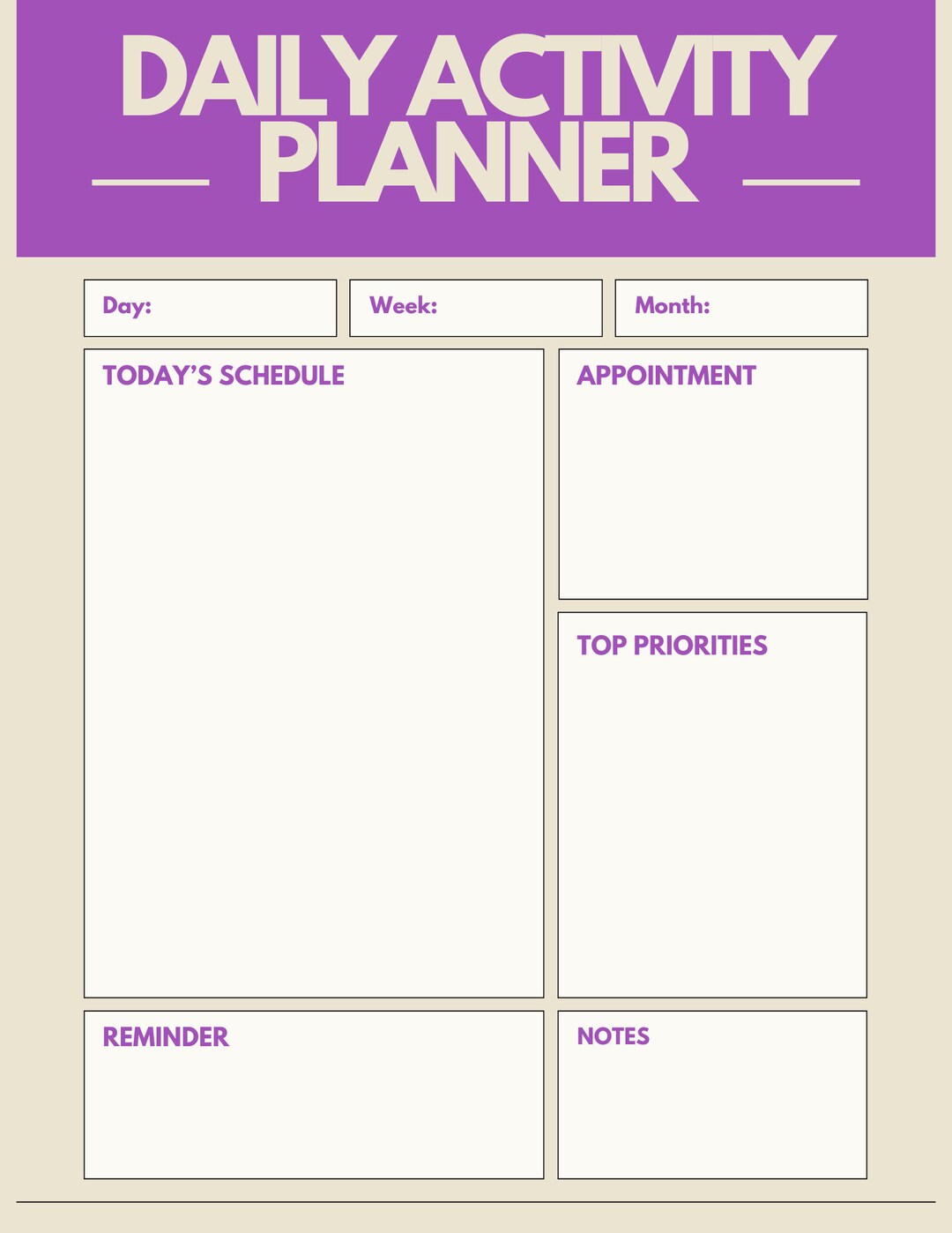 Daily Activity Planner, Checklist, Planner, Daily Schedule - Etsy