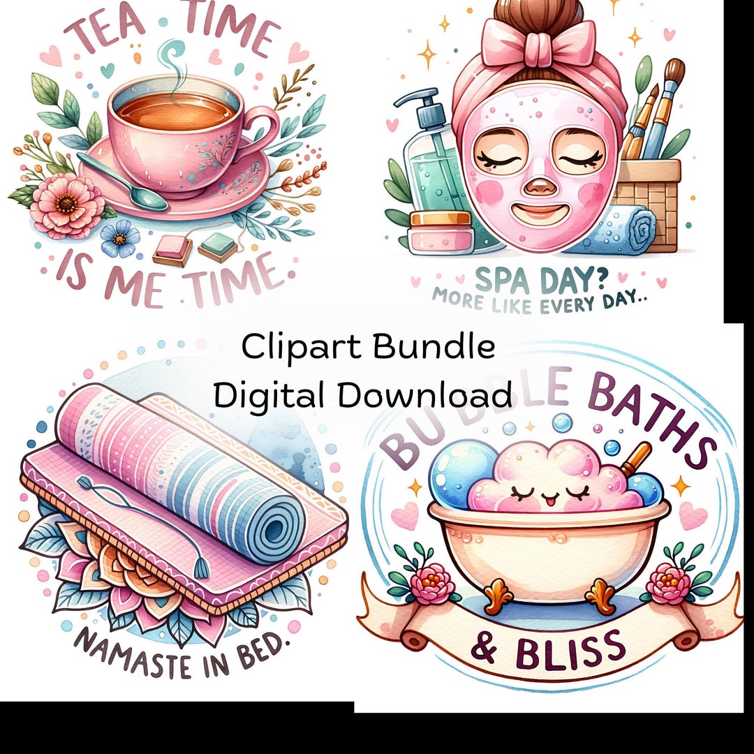 Watercolor Cozy Self Care Clipart Set, Spa Digital Stikers for ...