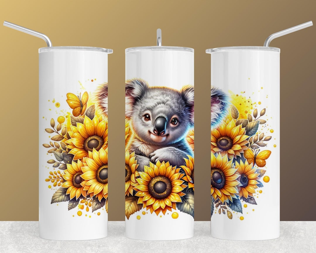 Koala Bear With Sunflowers Tumbler PNG Wrap, Color Splash Koala With ...